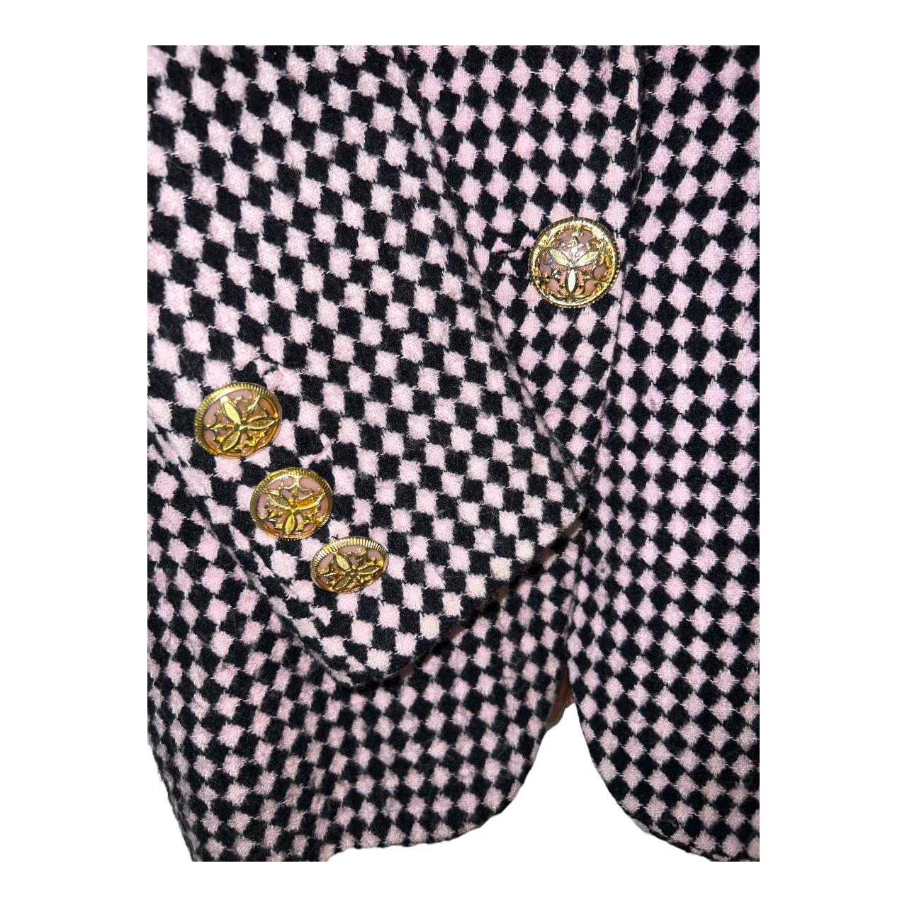 Pink & Black Wool Harlequin Knit Blazer by Gianni... - Depop