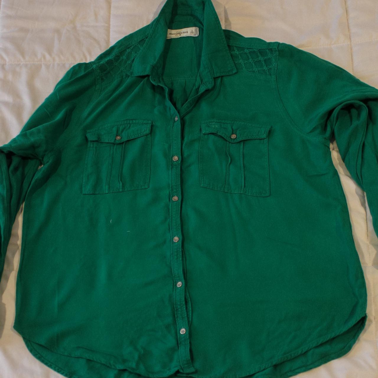 abercrombie & fitch green button up long sleeve... - Depop