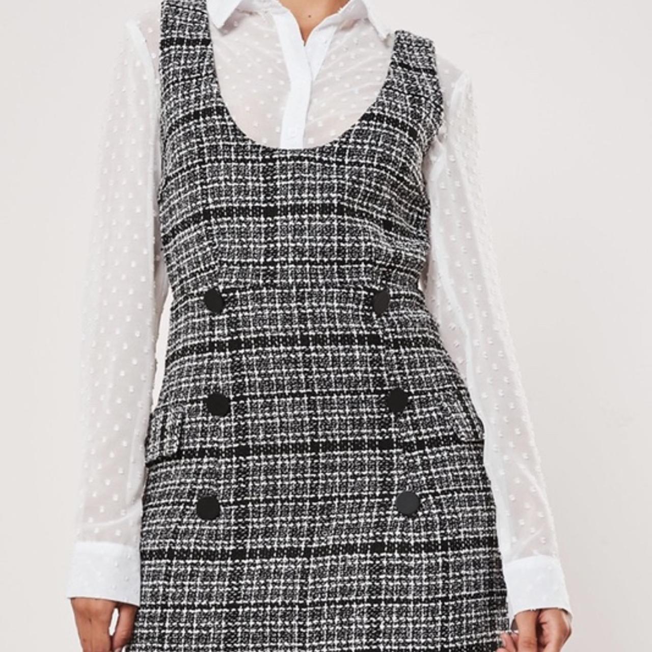 Missguided black and white tweed dress Size... - Depop
