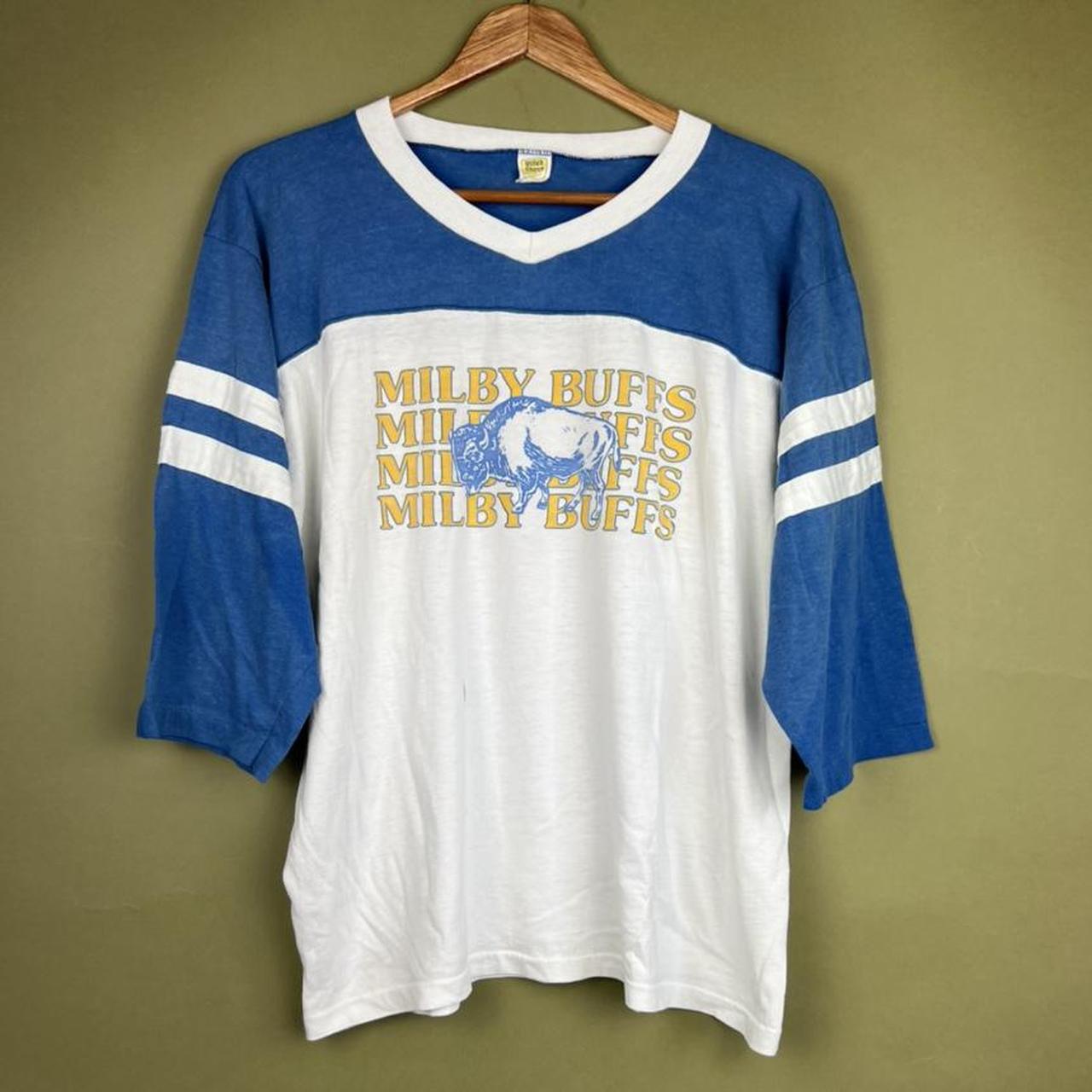 vintage 80s milby buffs tee length 25” / ptp 21.5”... - Depop
