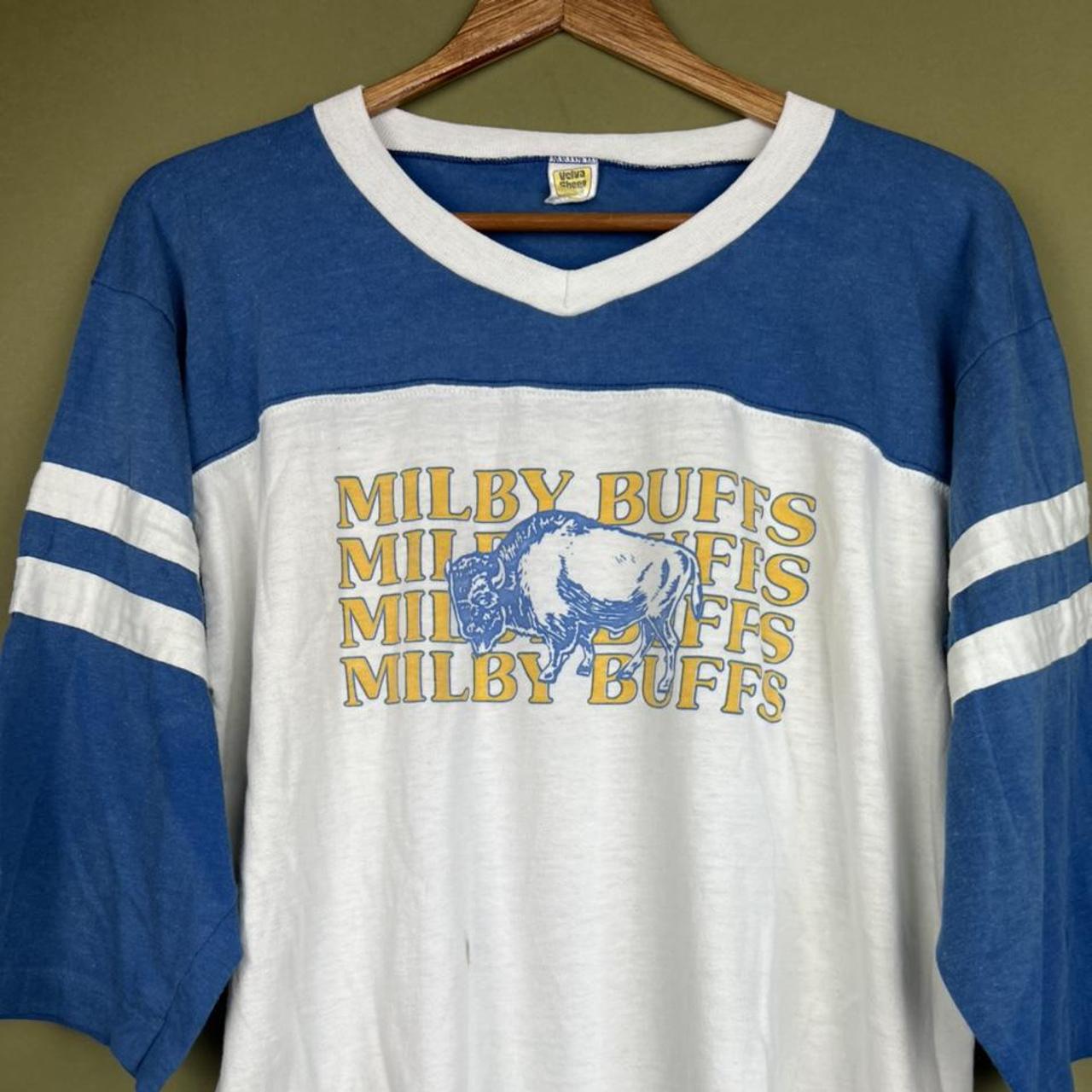 vintage 80s milby buffs tee length 25” / ptp 21.5”... - Depop