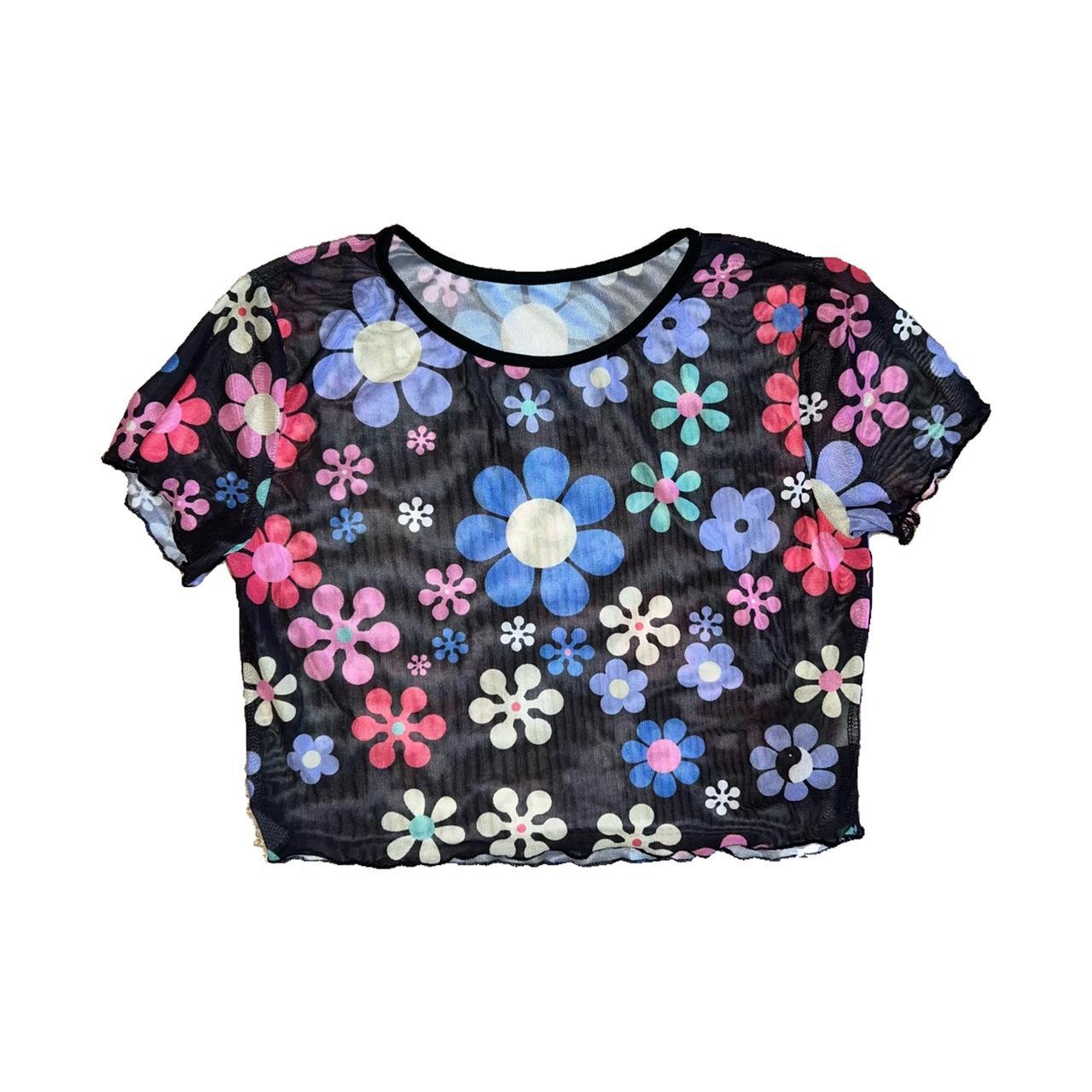 Super adorable flower mesh top! No tag but... - Depop