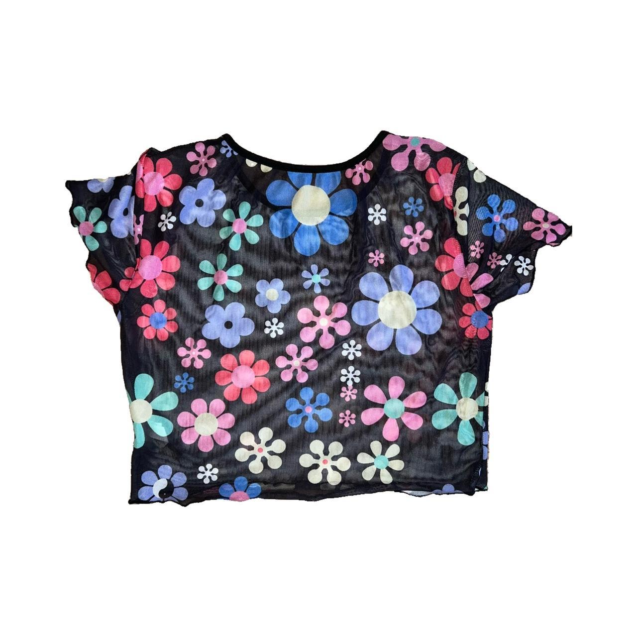 Super adorable flower mesh top! No tag but... - Depop