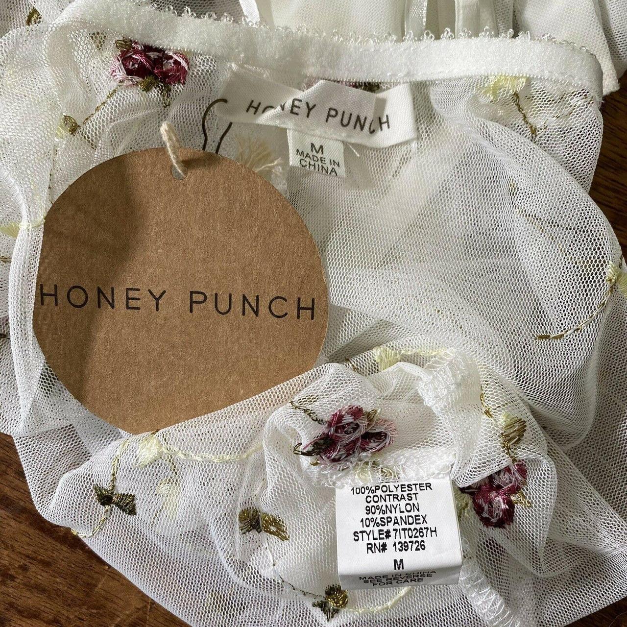 Honey Punch Embroidered Floral Sheer Bodysuit Top... - Depop