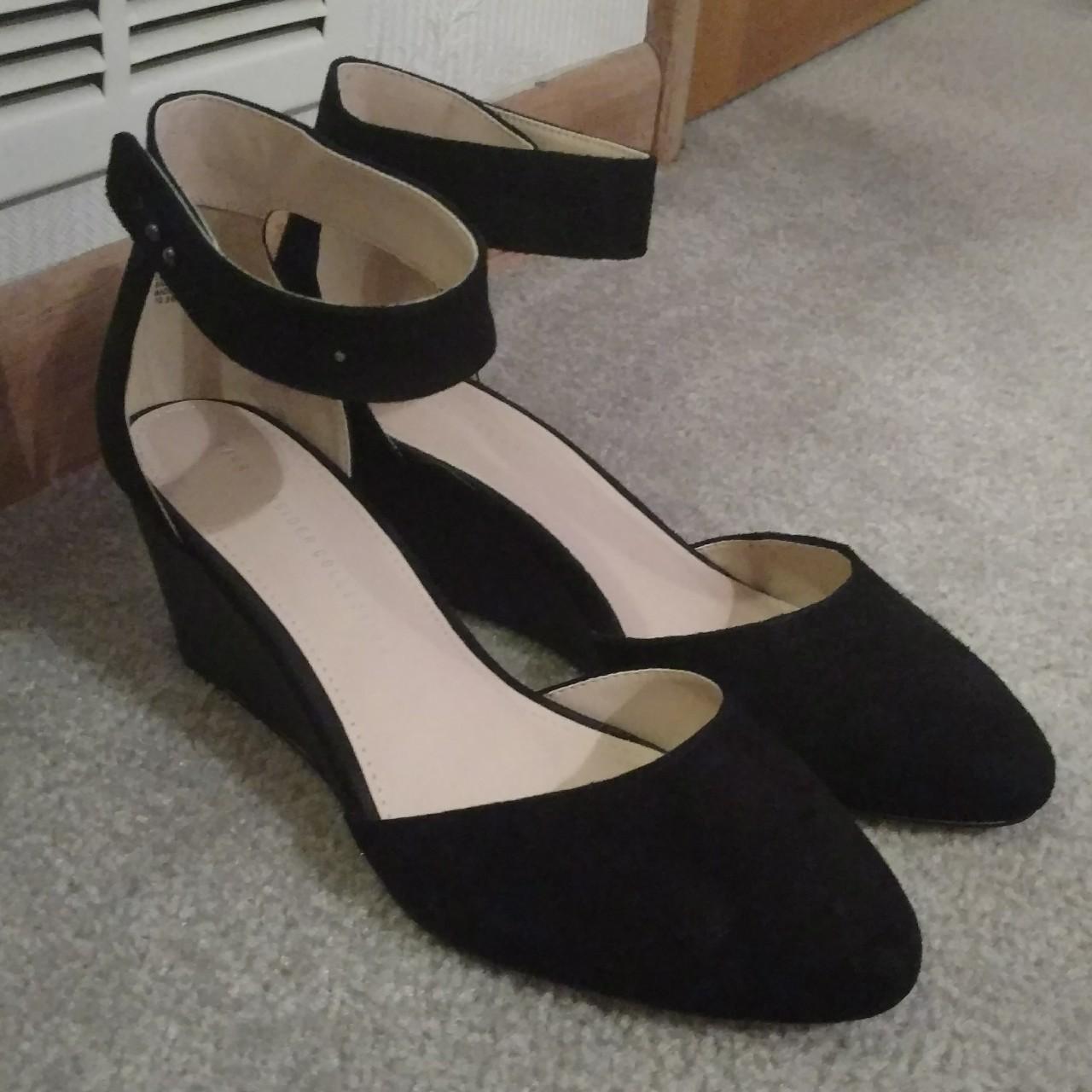 Brand new black leather mini-wedge heels, never... - Depop