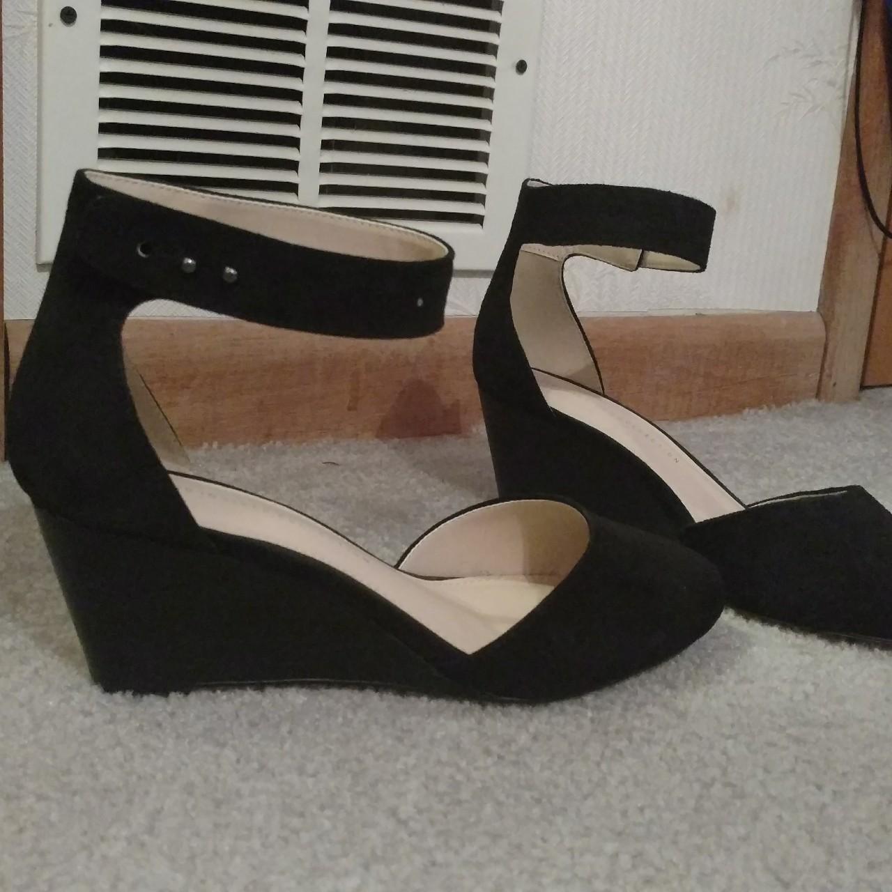 Brand new black leather mini-wedge heels, never... - Depop