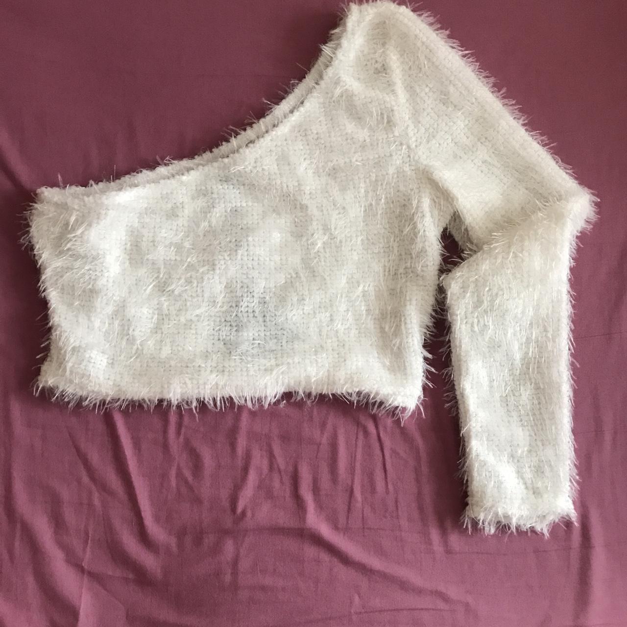 Zaful fuzzy one shoulder cropped sweater Fluffy crop... - Depop