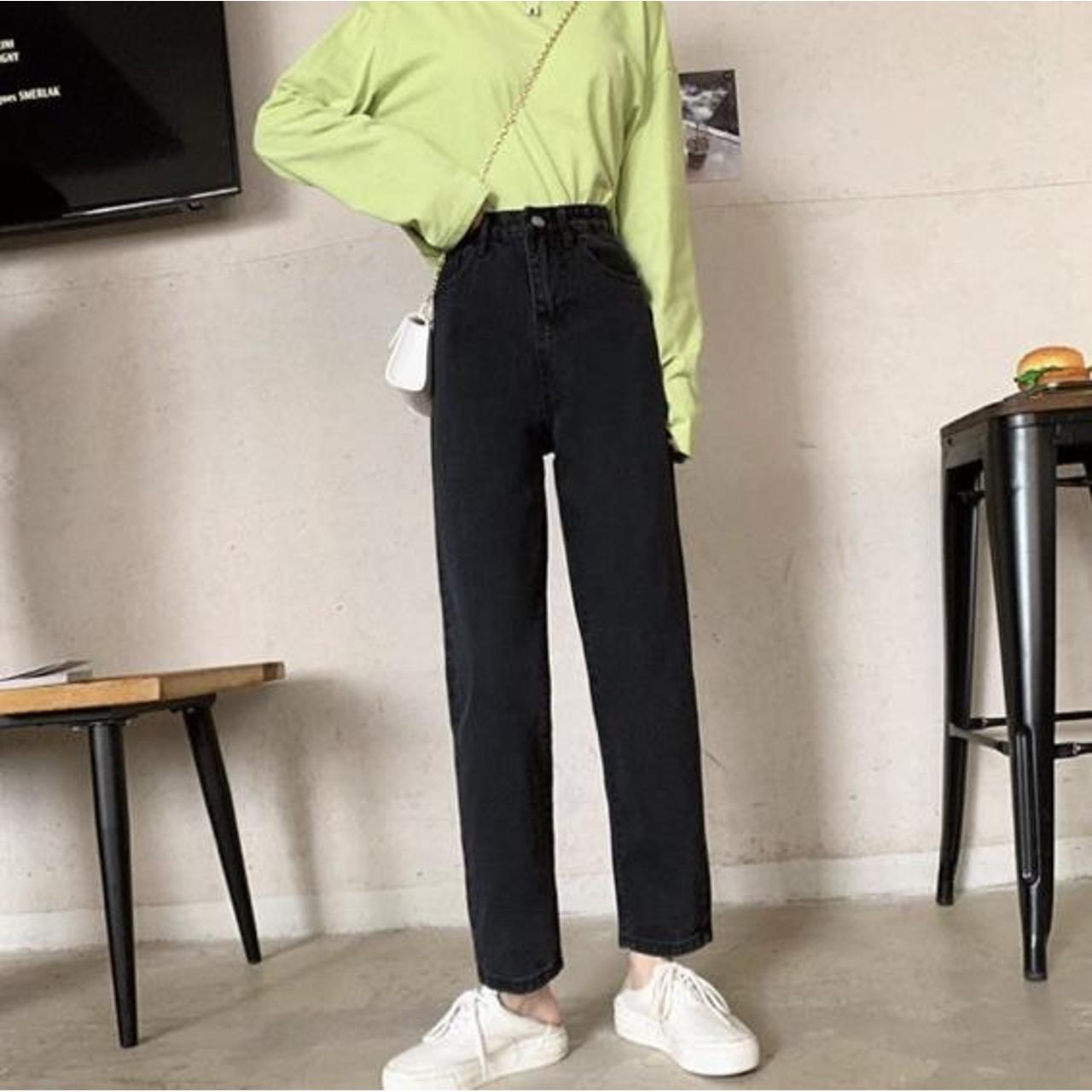 yesstyle washed straight cut black jeans size... - Depop