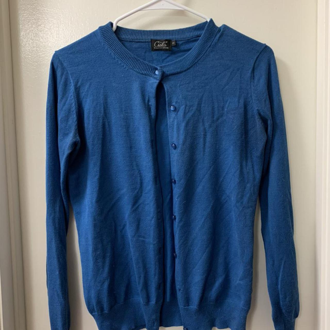plain blue button up cardigan :-) - Depop