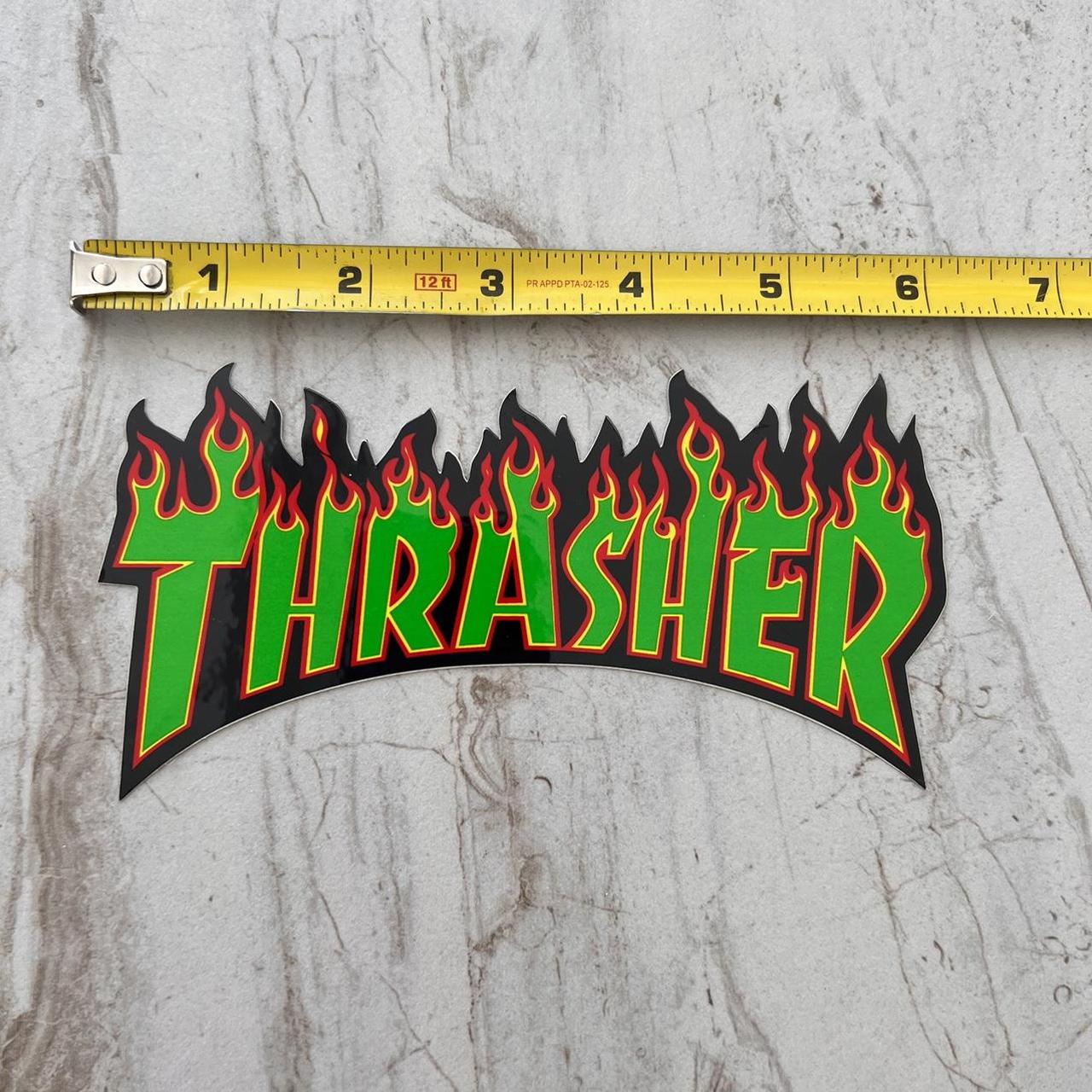 THRASHER GREEN FLAME LOGO STICKER 3” X 6” FREE... - Depop