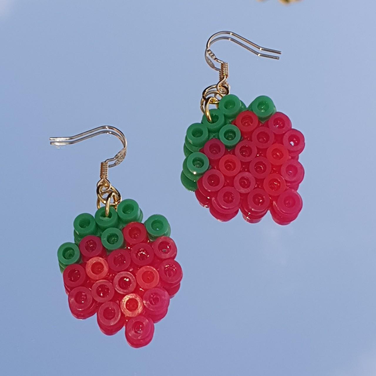 Handmade hama bead red strawberry earrings £3.50... - Depop
