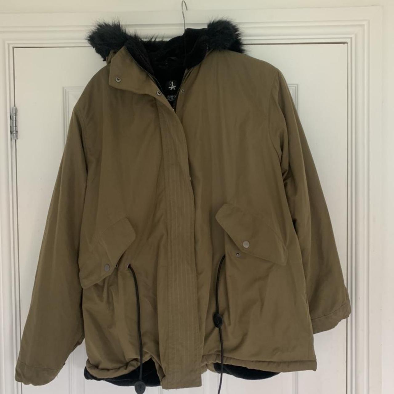 ATMOSPHERE Khaki faux fur lined parka coat with... - Depop