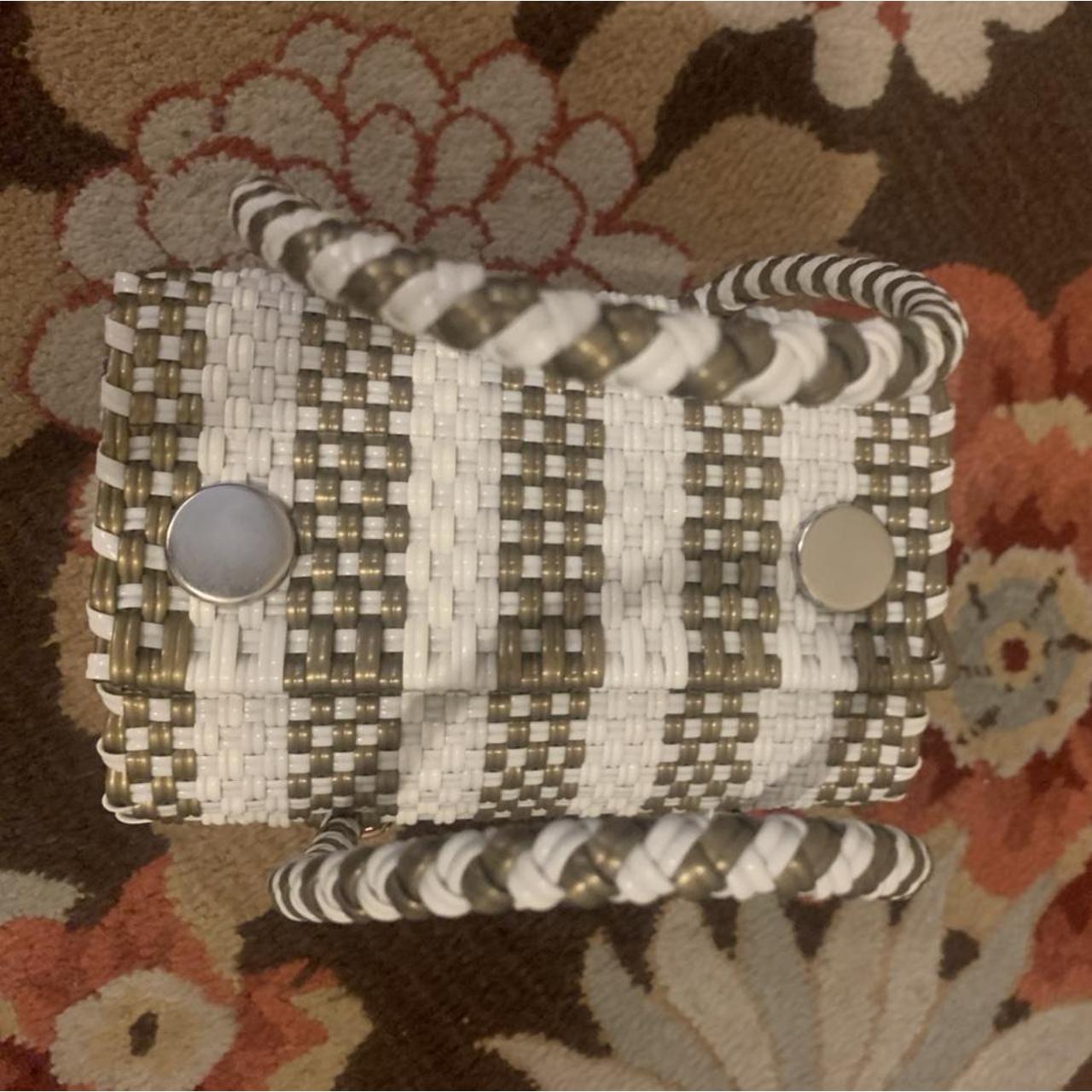 white and gold small recycled plastic handwoven... - Depop