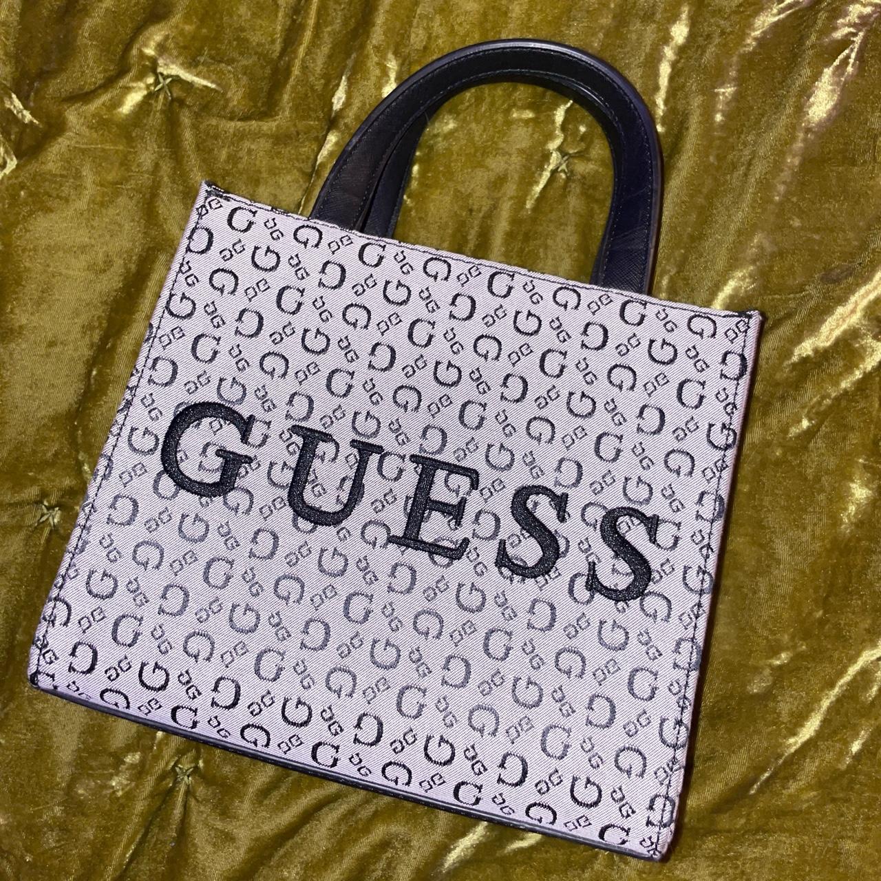 guess fabric mini bag with embroidered logo & faux... - Depop