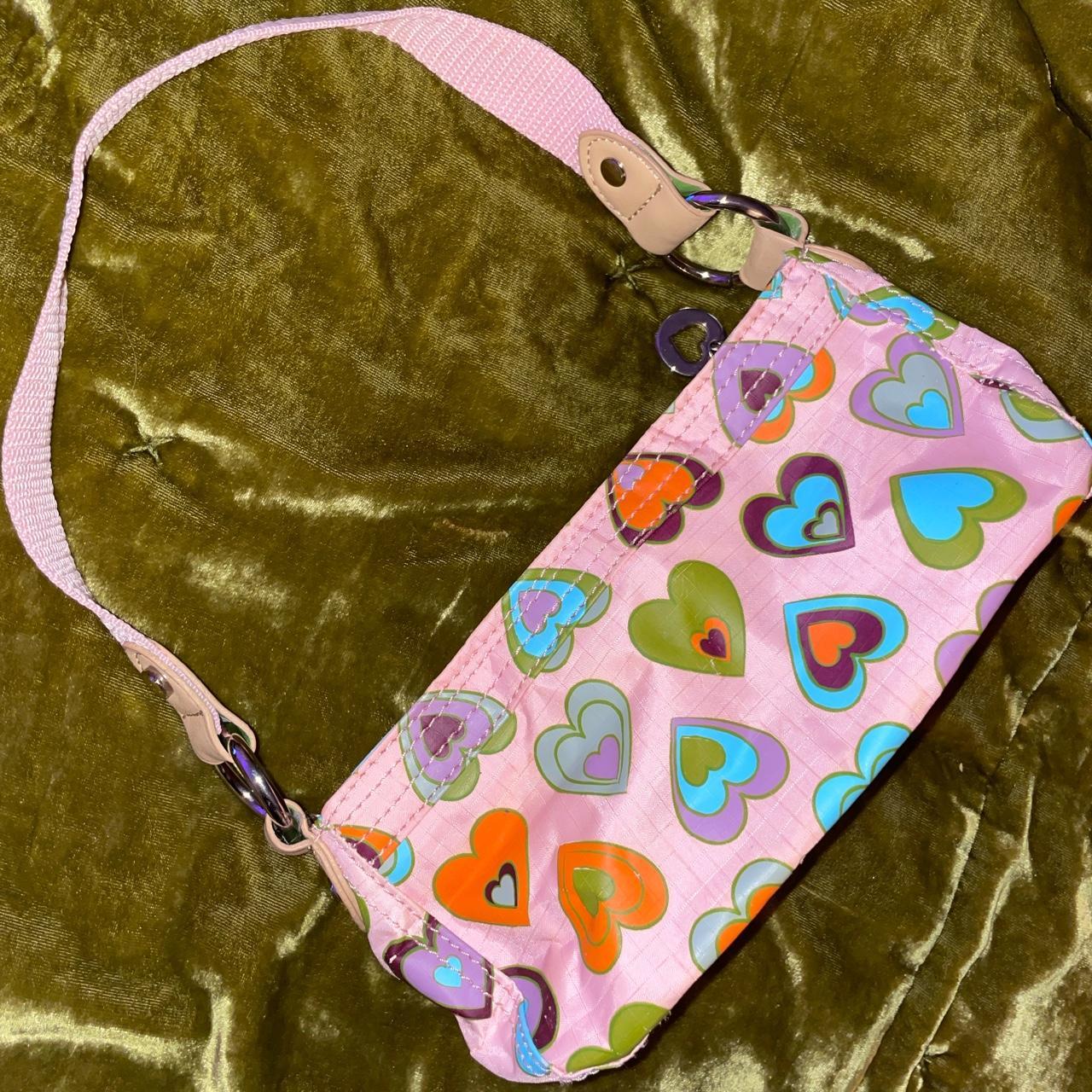 nylon y2k mini purse with hearts & silver hardware... - Depop
