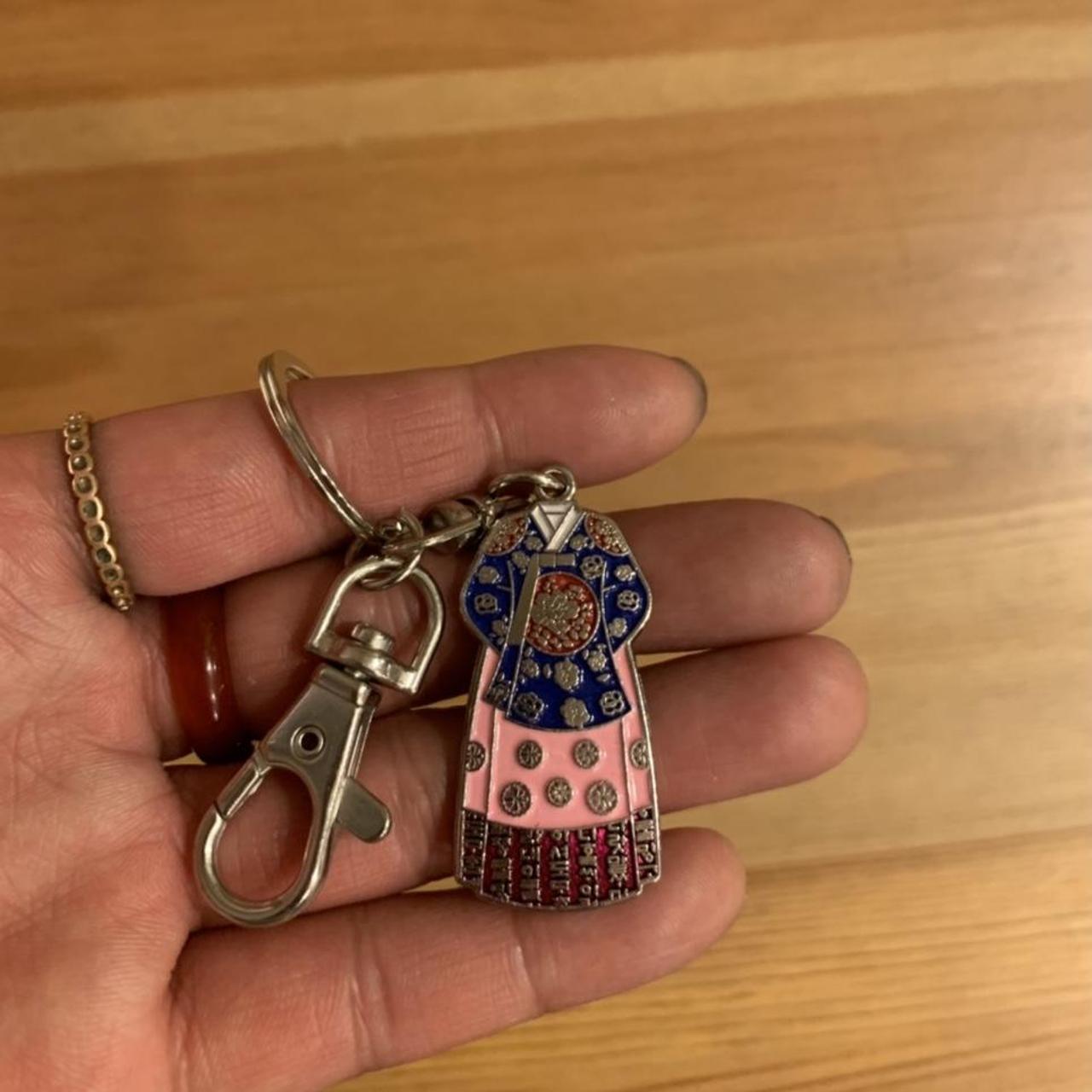 pretty navy and pink korean hanbok keychain.... - Depop