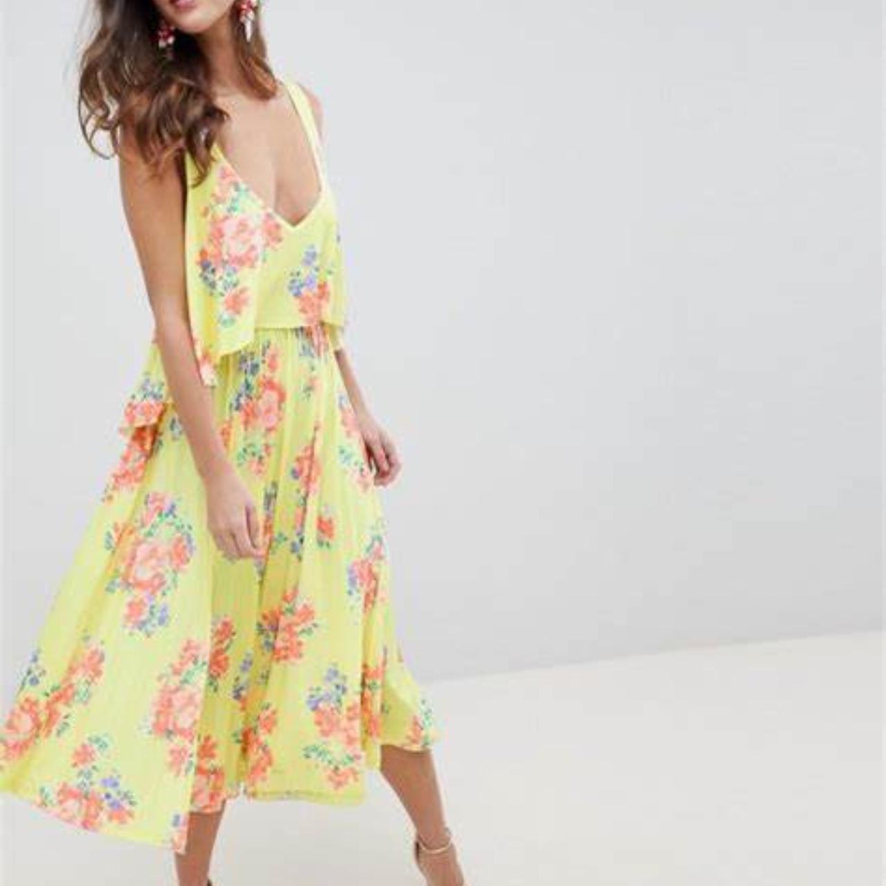 Yellow Floral Maxi Dress, by ASOS. Only worn once at... - Depop