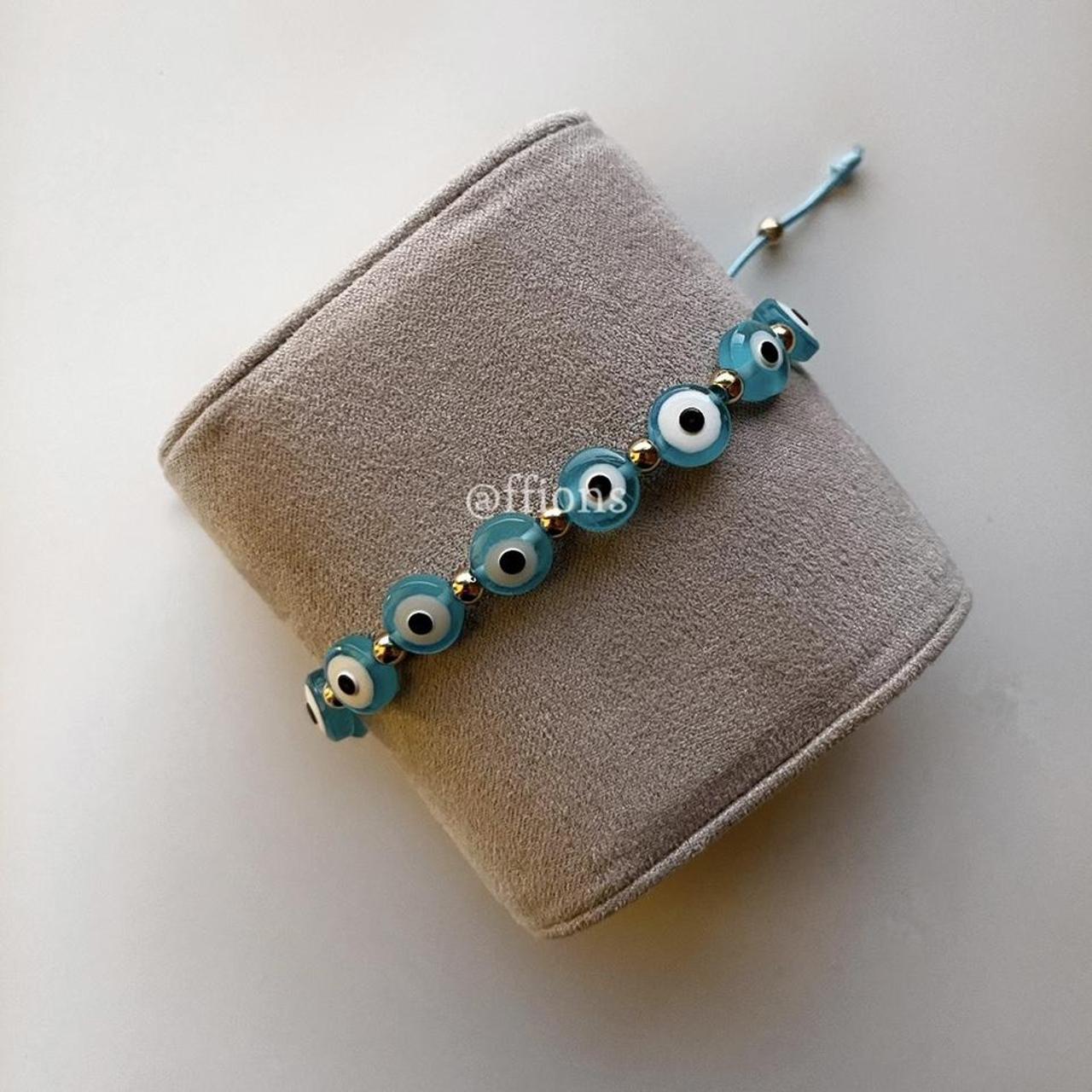 Light Blue & Gold Evil Eye Braided Rope... - Depop