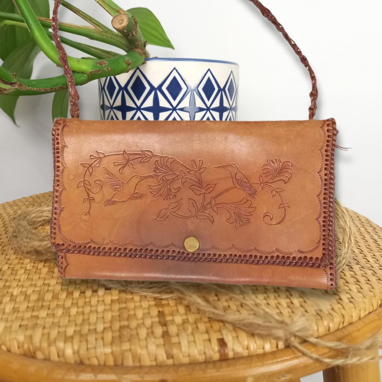 Vintage tooled leather rectangle handbag purse from... - Depop