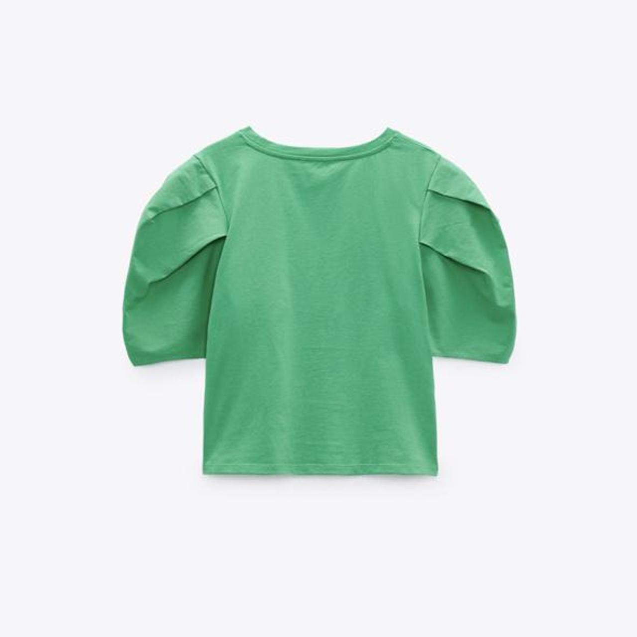 Zara green t shirt with puff sleeves, green size S,... - Depop