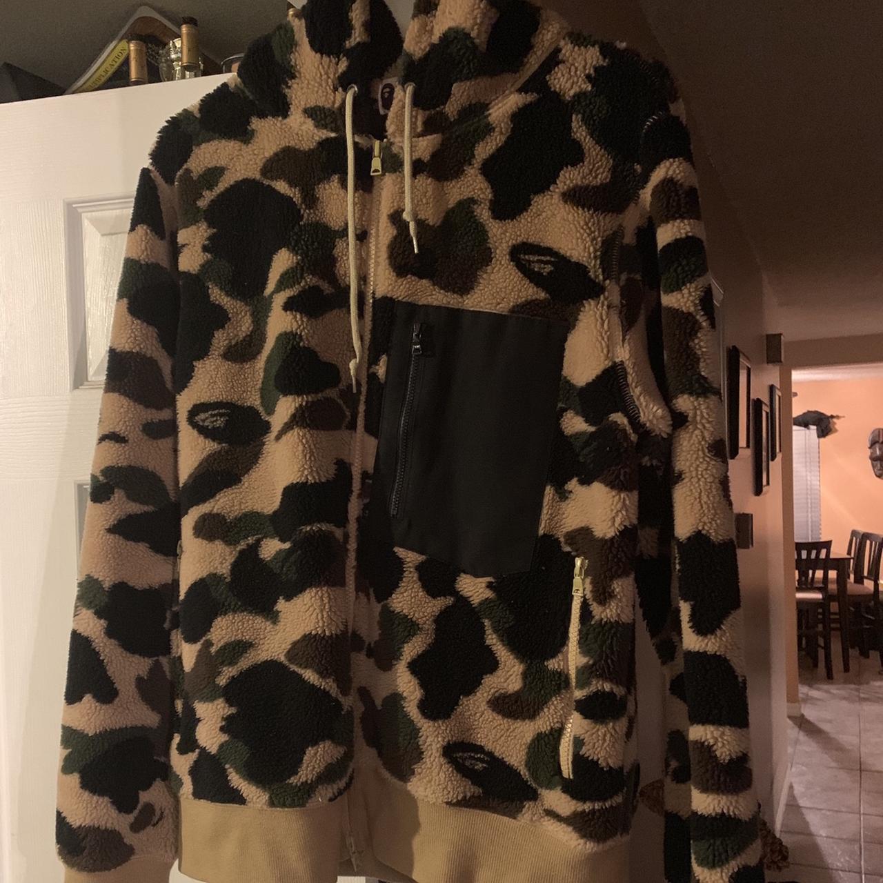 Bape 1st Camo Yellow Boa Fur Zip Up Jacket. 100%... - Depop