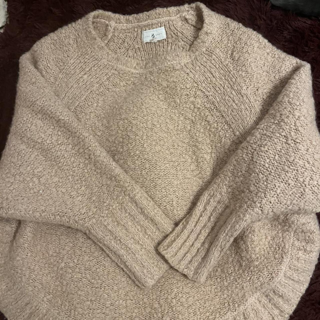 Soft pink/beige sweater with rounded bottom. Work... - Depop