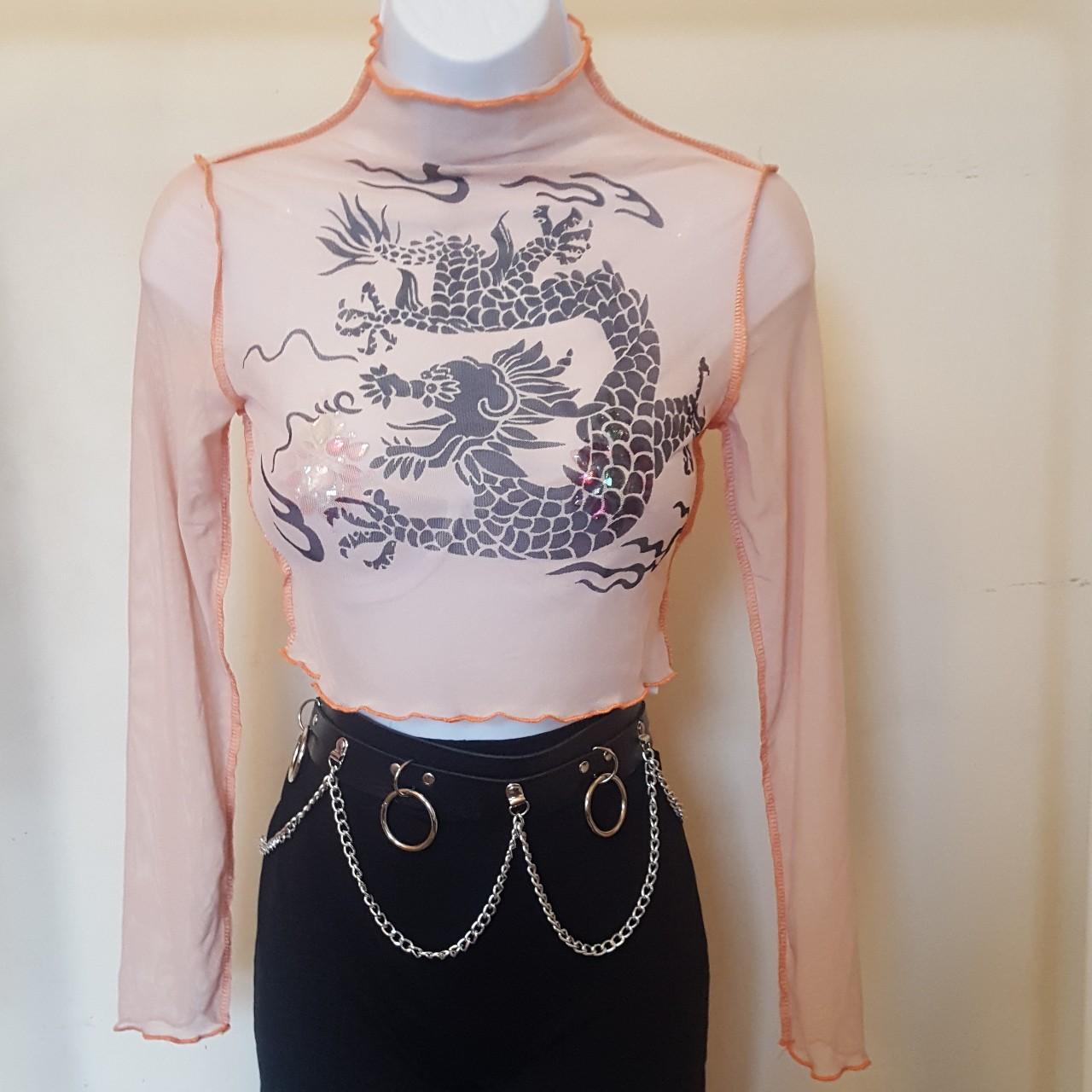 🔥 dragon mesh crop🔥 With exposed lettuce hem. ... - Depop