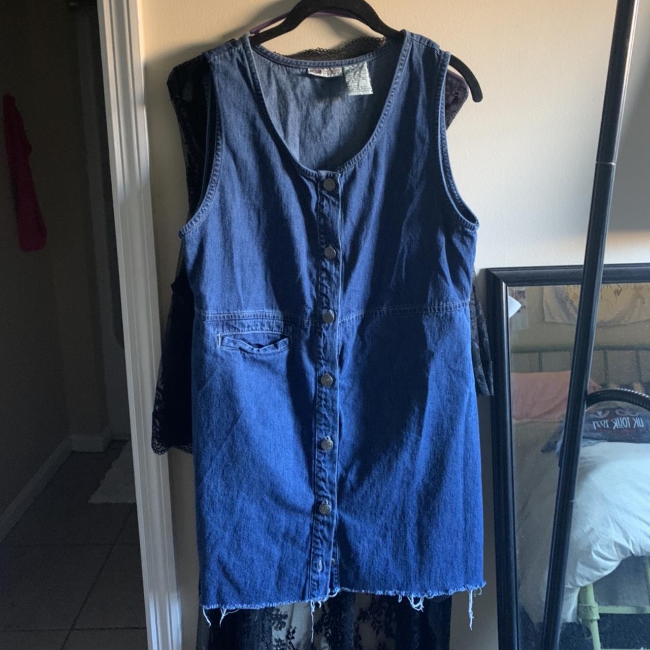 Cutoff denim shift dress button down with little... - Depop