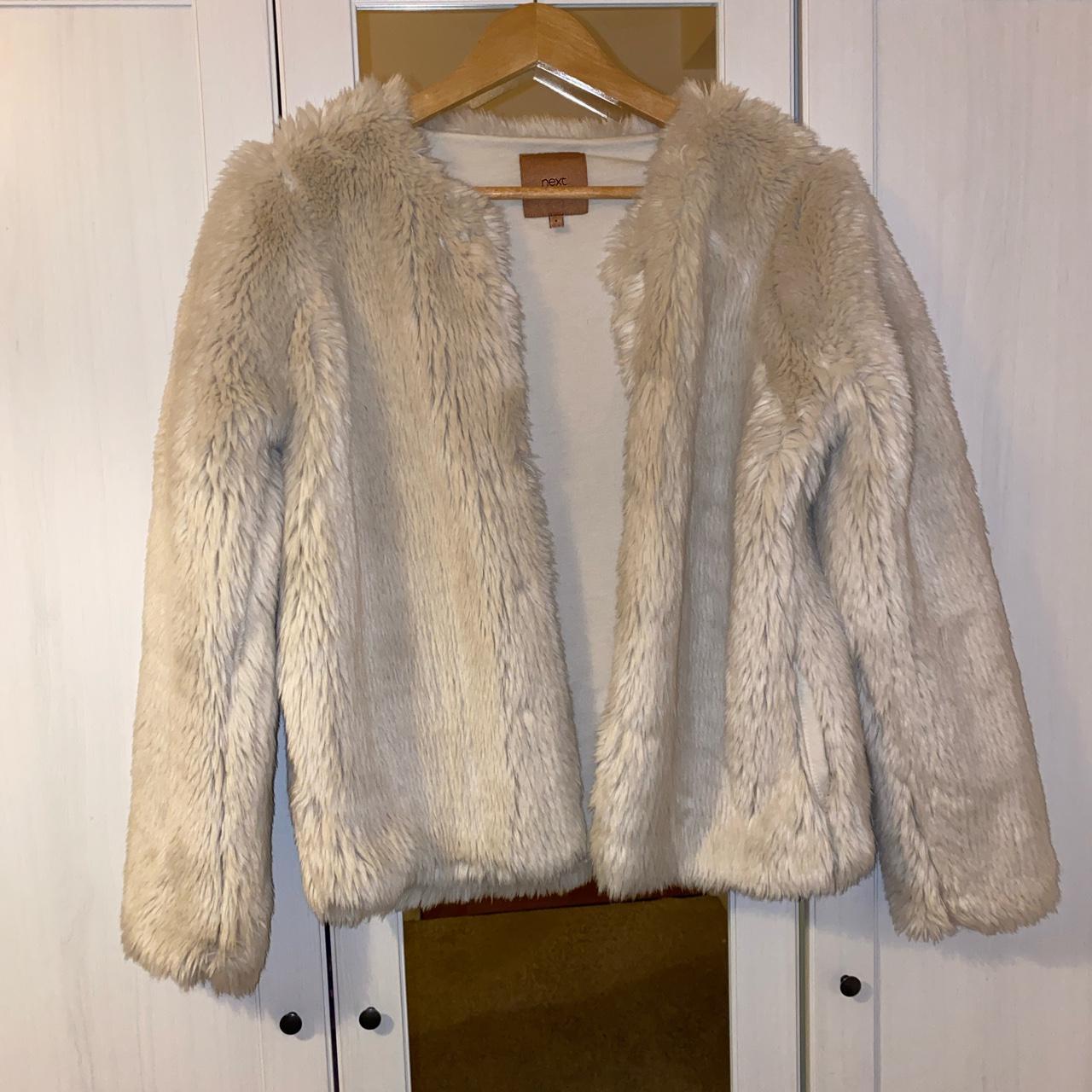 Cream Faux Fur Jacket Size 6 Worn twice Amazing... - Depop