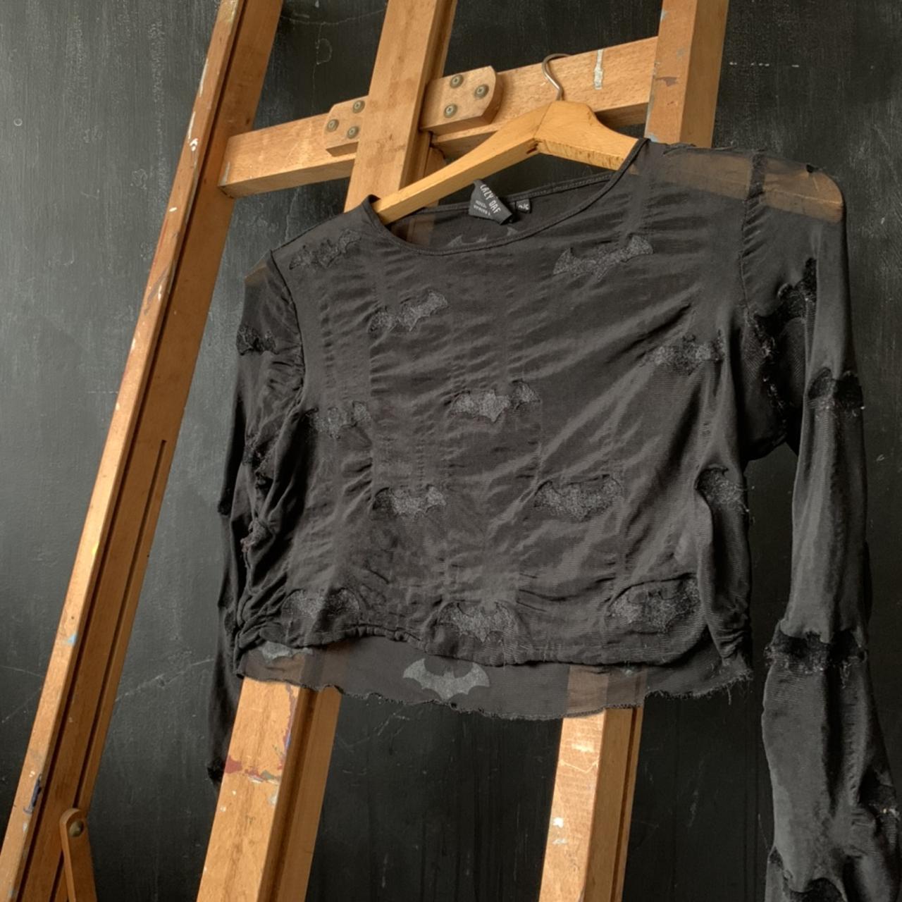 Lazy oaf batman pattern long sleeve mesh crop... - Depop