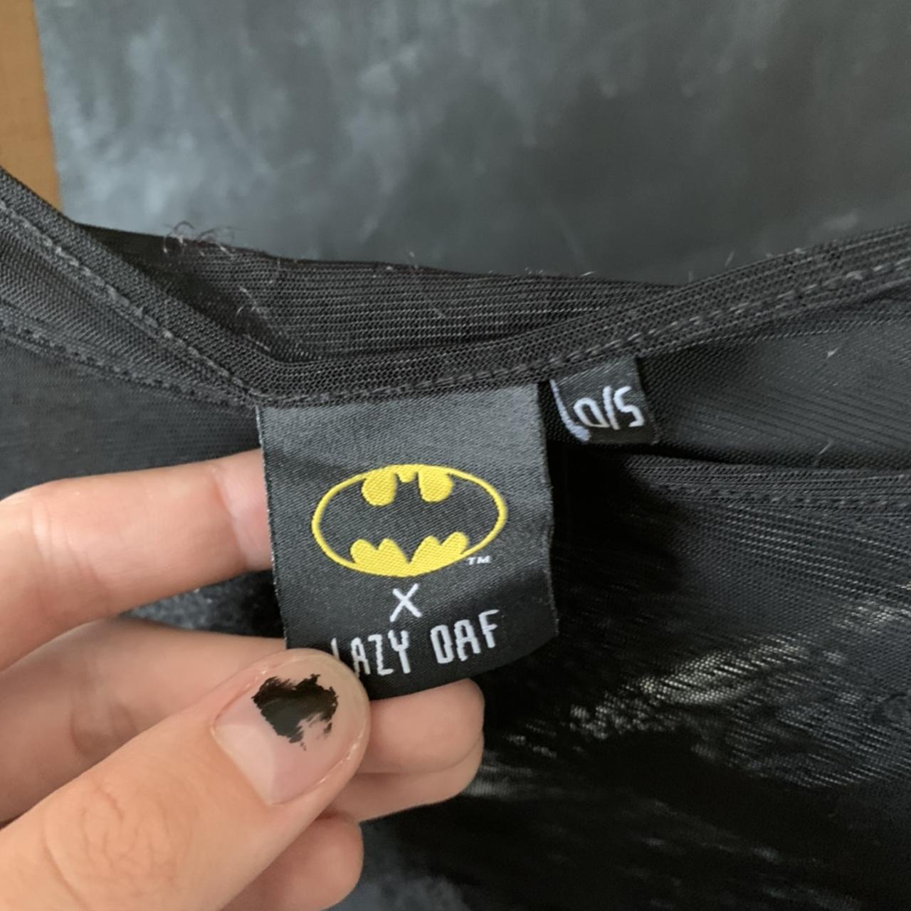 Lazy oaf batman pattern long sleeve mesh crop... - Depop