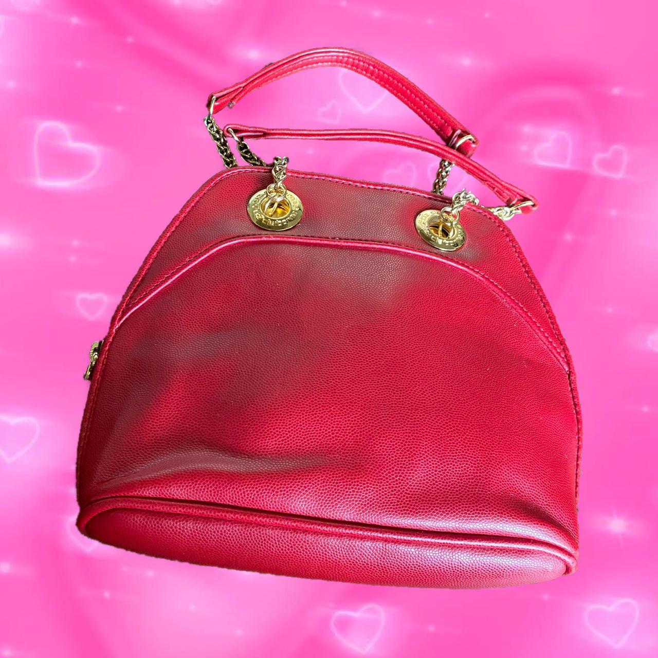 vintage red faux leather Liz Claiborne handbag with... | Depop