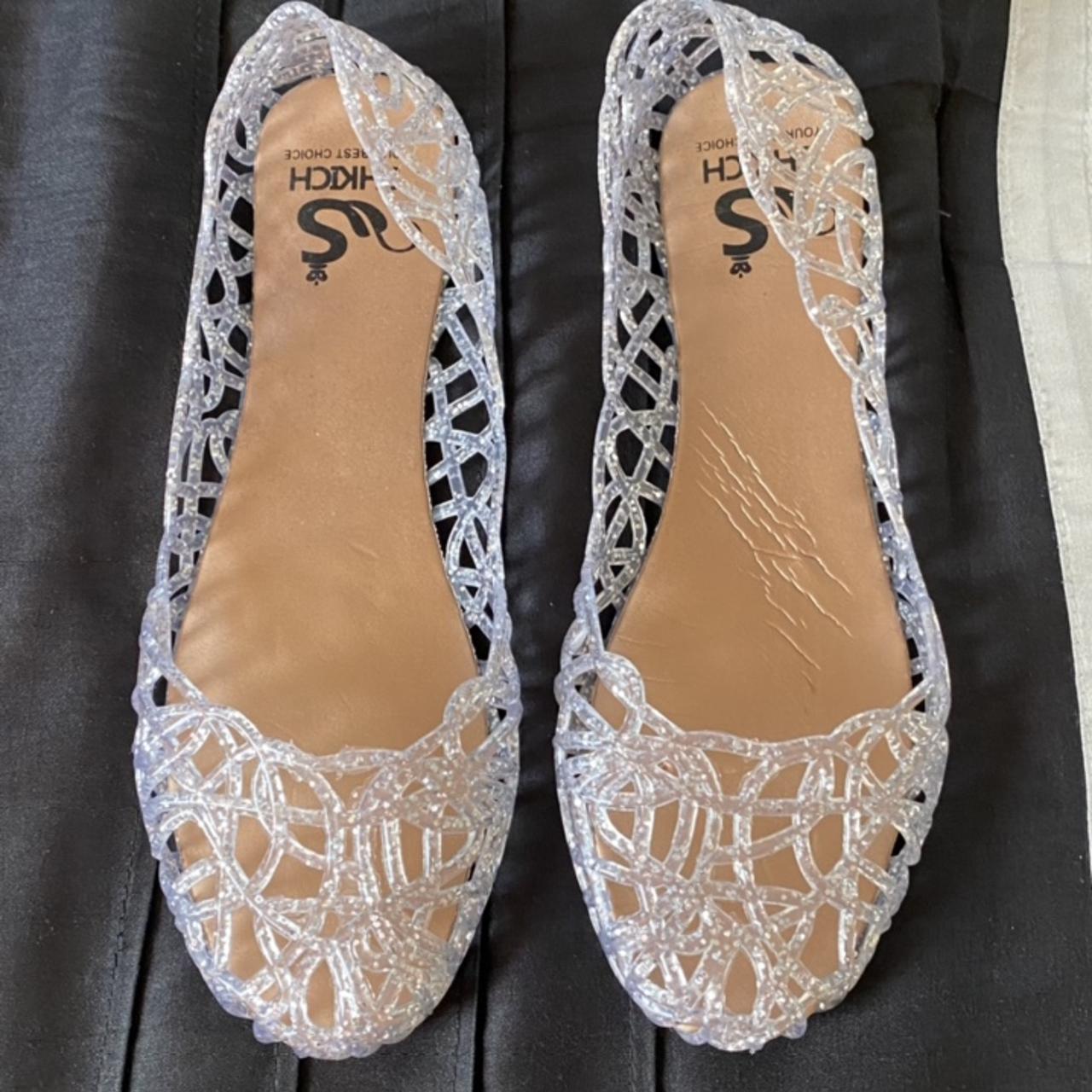 Brand new slip on jelly shoes clear with sparkles... - Depop