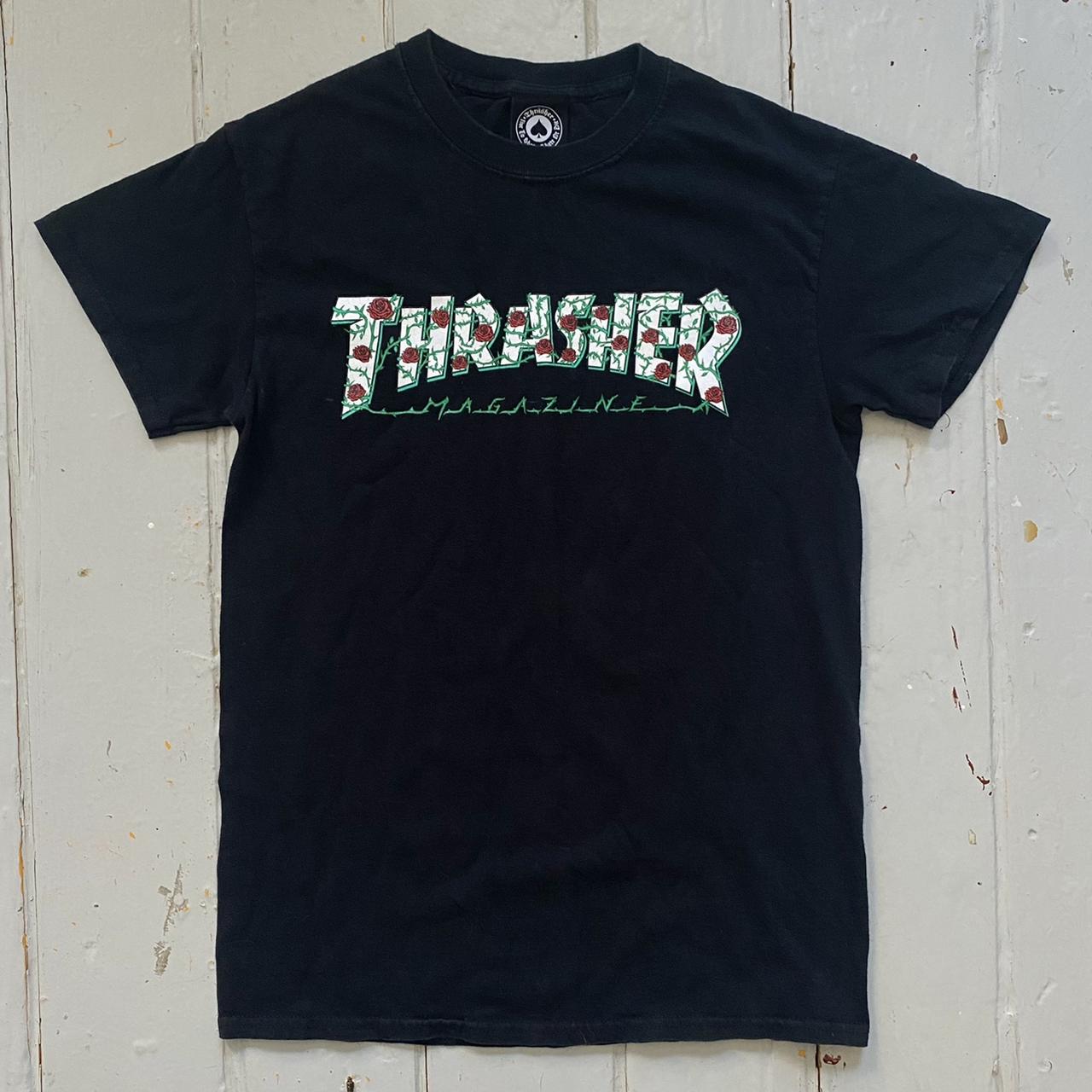 BLACK THRASHER ROSE THORN LOGO TEE #thrasher #skate... - Depop