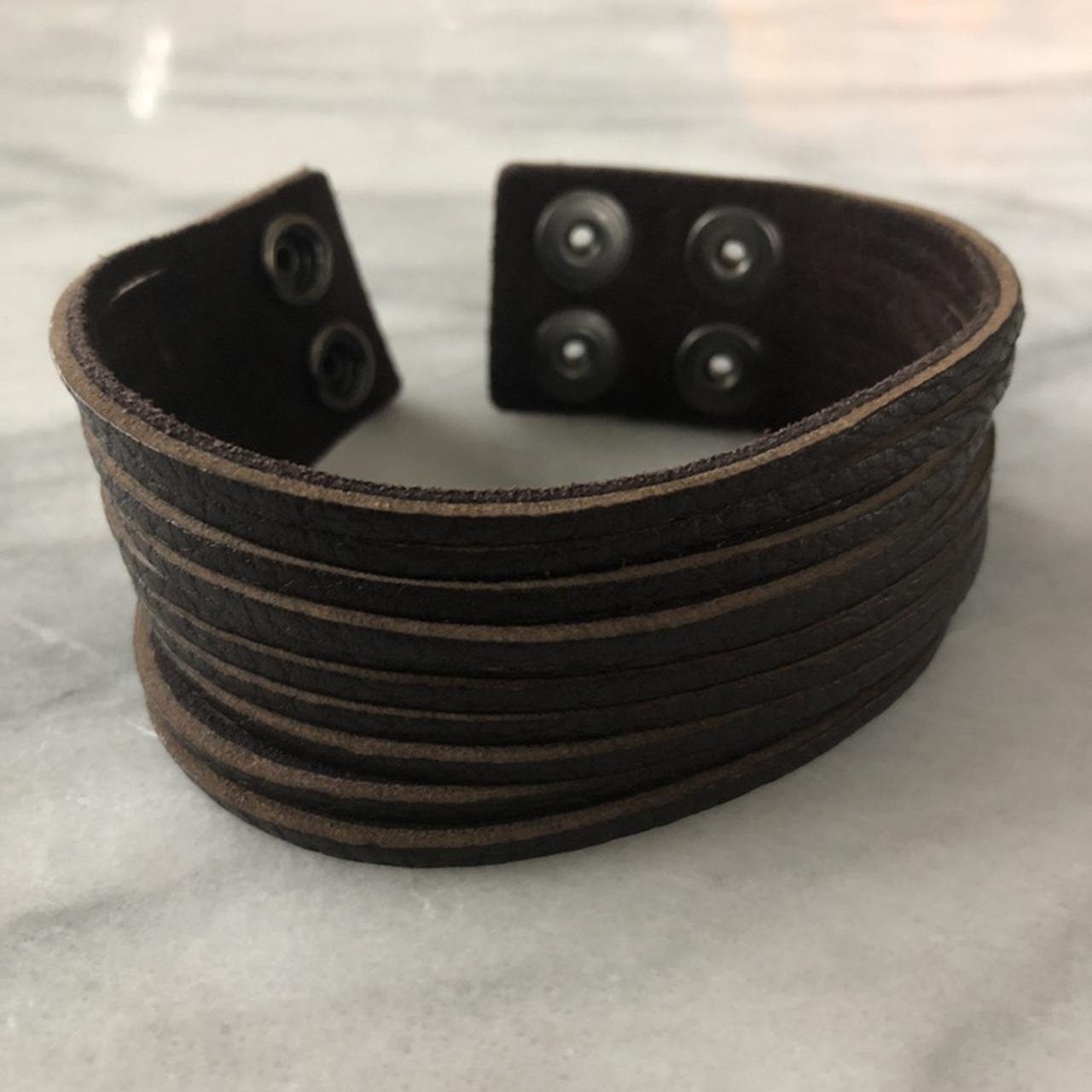 Split leather bracelet with double snap closure made... - Depop