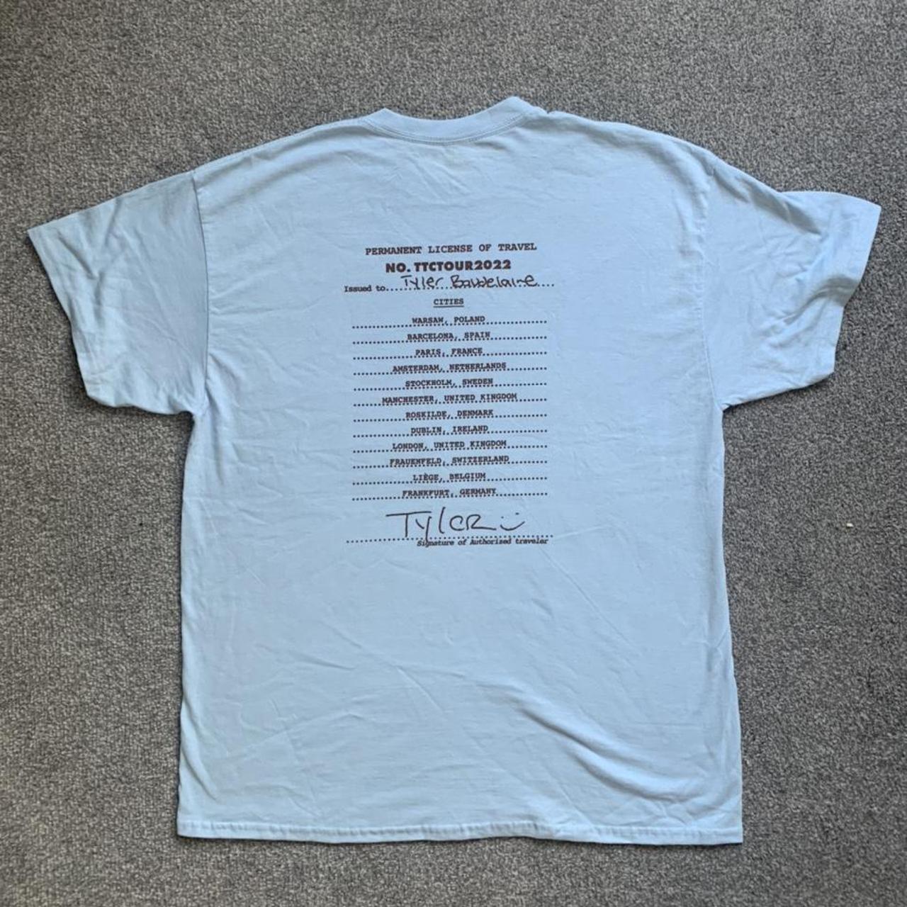 Tyler The Creator ‘EU Tour License’ Light Blue... - Depop