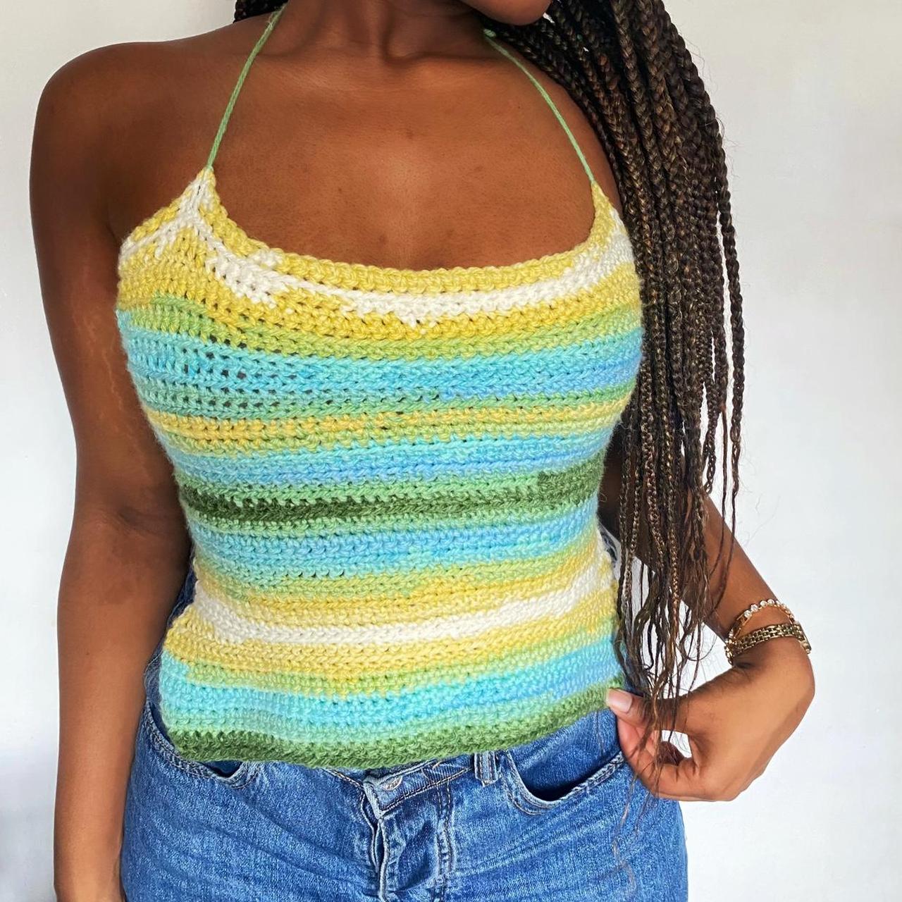 Hand crochet backless halter top Subversive Basic... - Depop