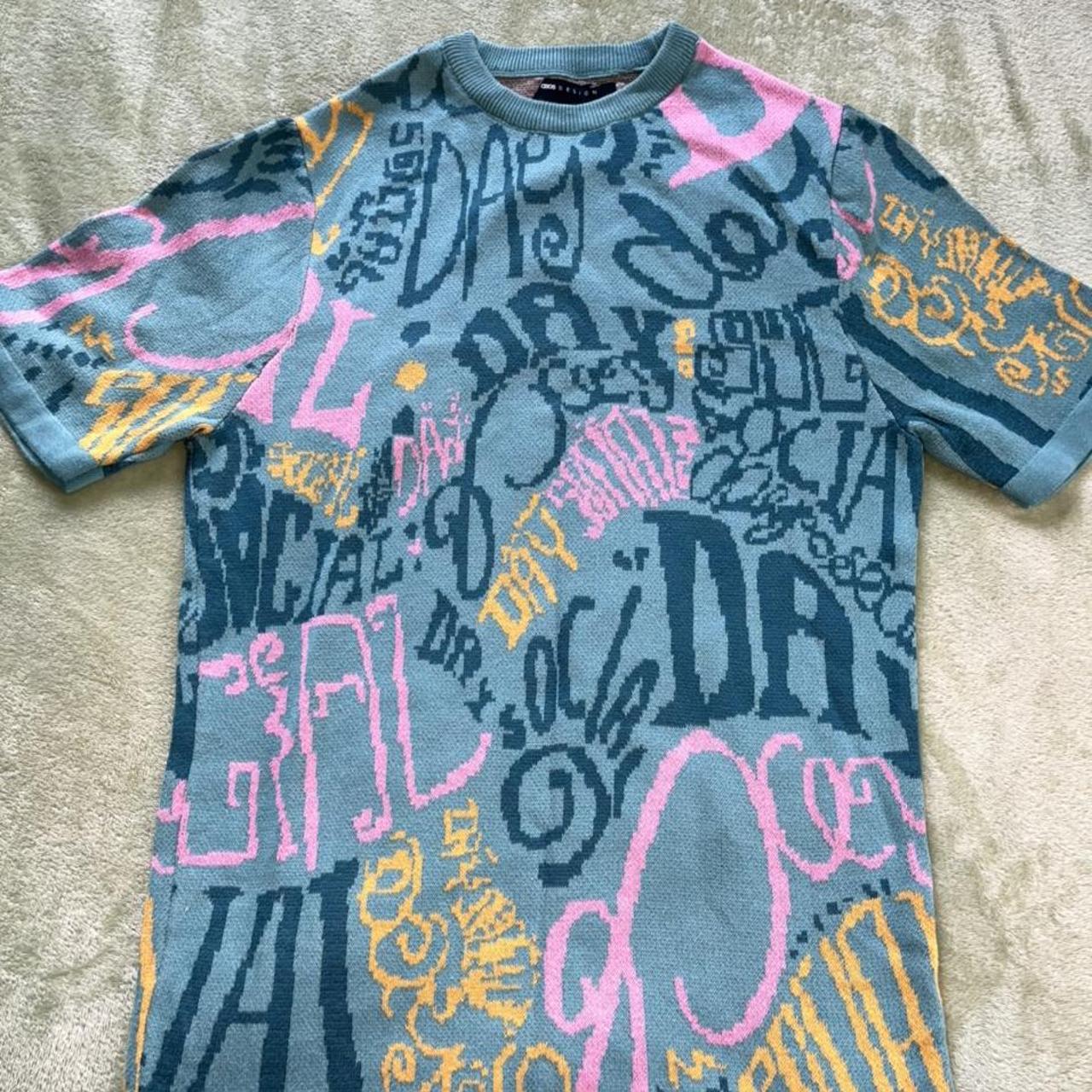 asos knit shirt multi-pattern graphic shirt womens... - Depop