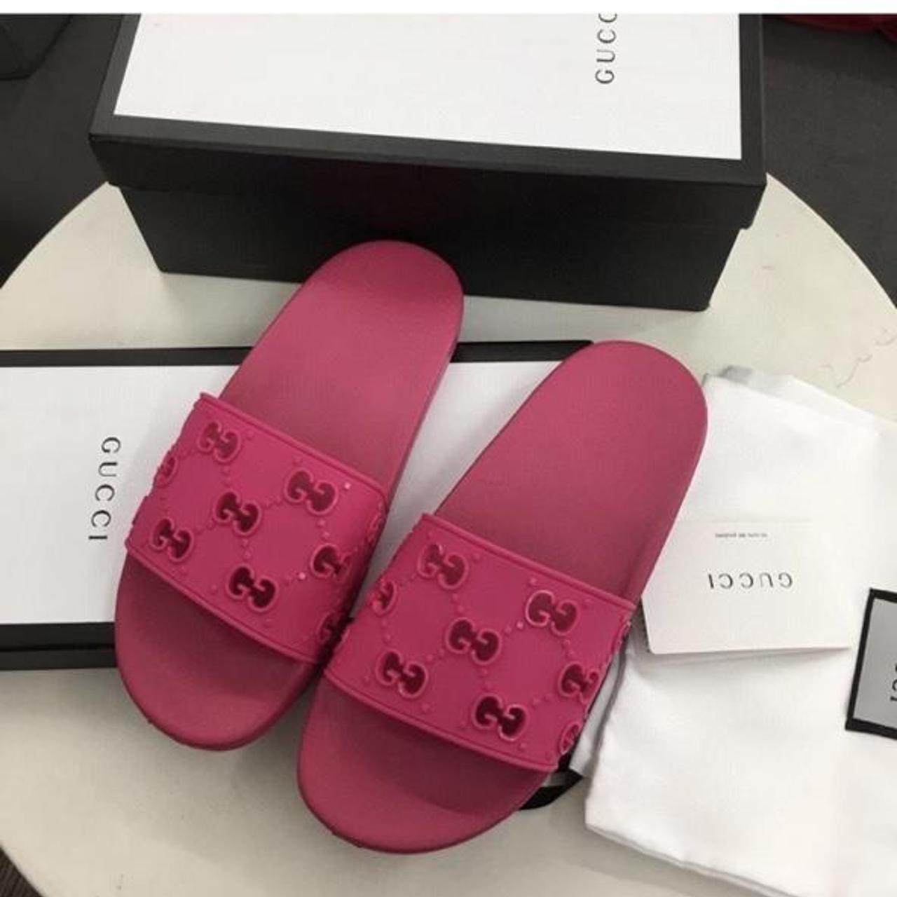 Pink GG Gucci slides Available for delivery Size 6... - Depop
