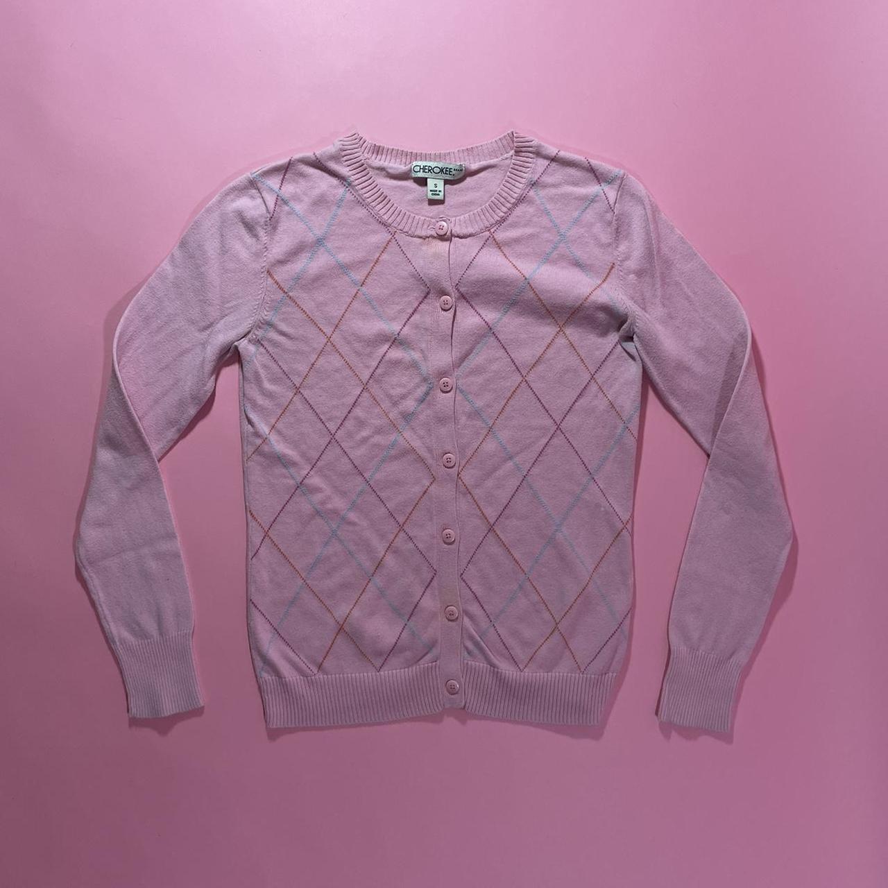 cherokee vintage pink plaid sweater small stain... - Depop