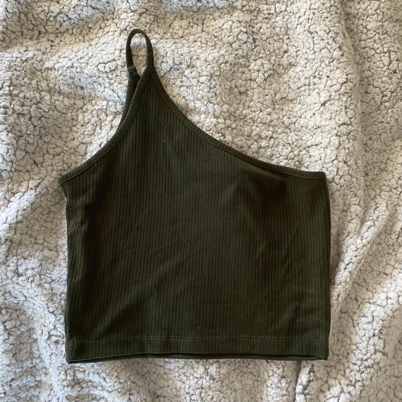 olive green ribbed one shoulder tank top! worn a few... - Depop