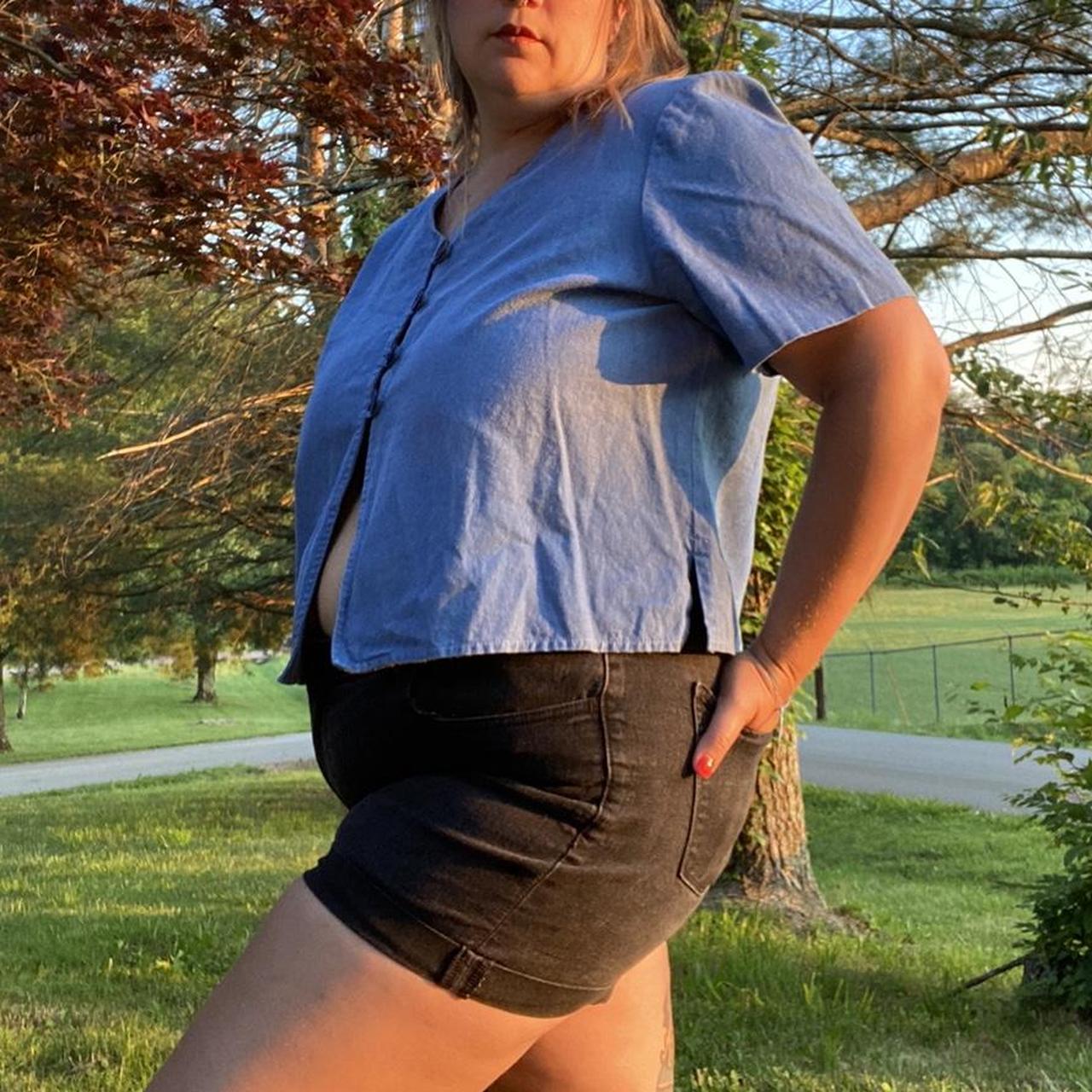 80s vintage denim top Short sleeve cropped Belly... - Depop