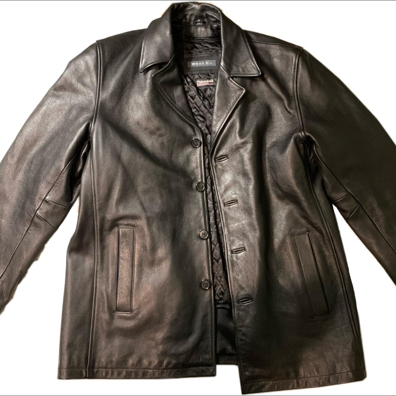 amazing button up leather jacket w detachable... - Depop