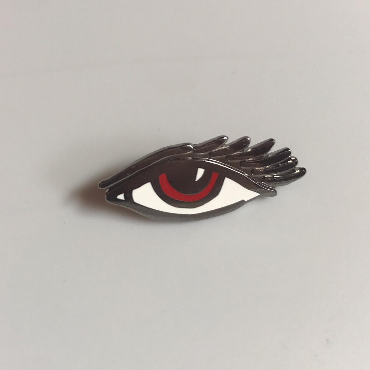 EYE PIN // SILVER, WHITE & RED // Silver eye with... - Depop