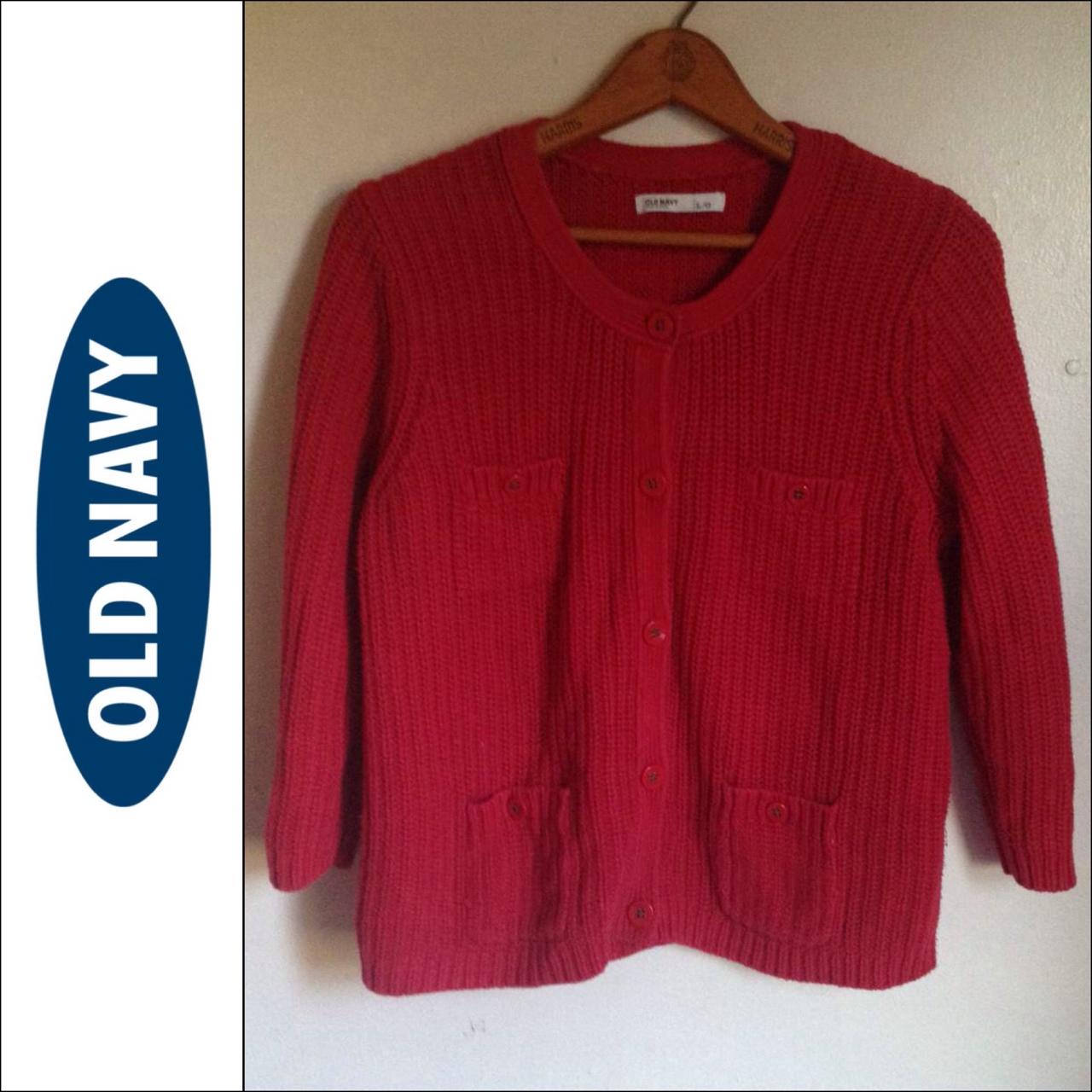 Old Navy Red Green Buttons Christmas Festive Sweater... - Depop