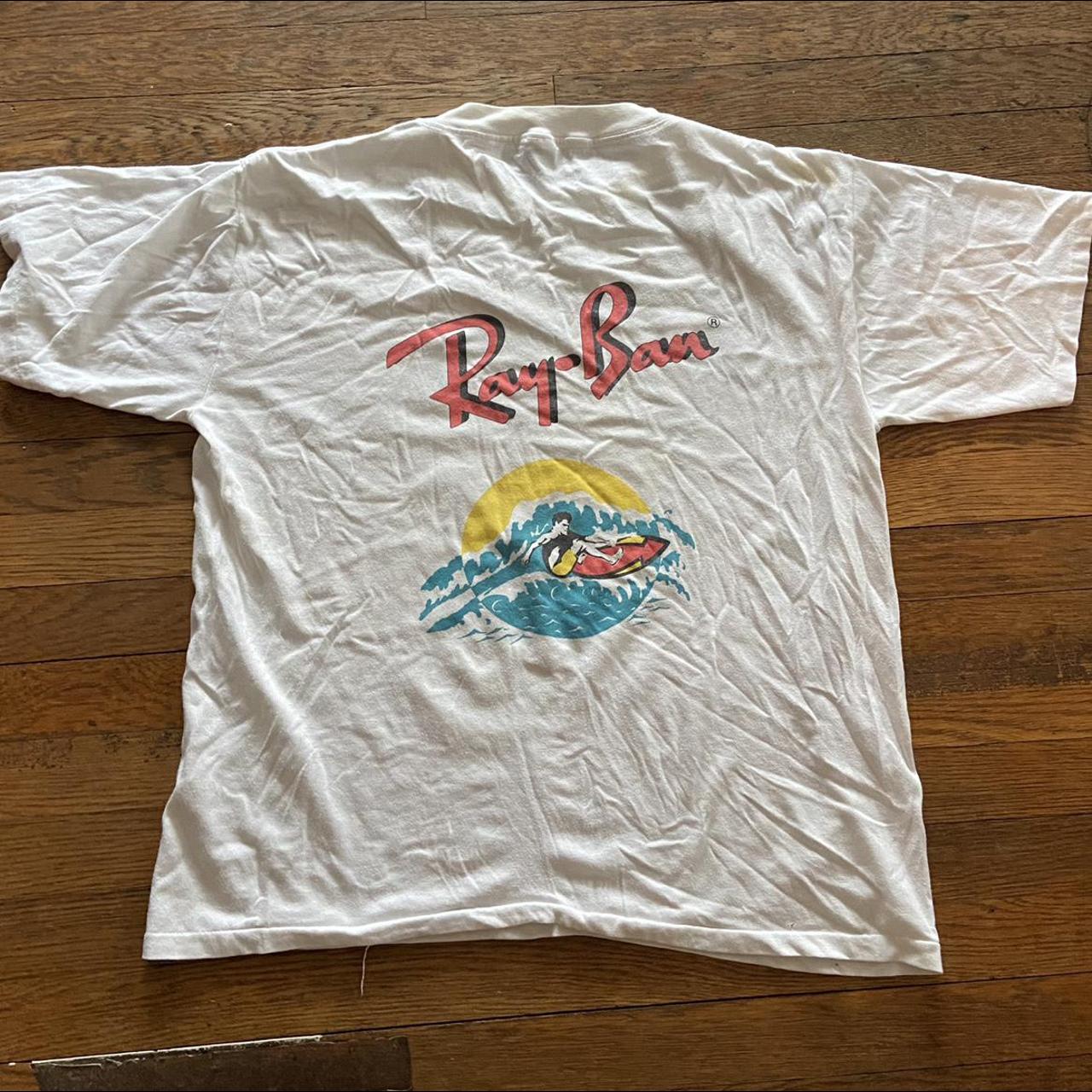 Vintage 1980s Ray Ban logo T-shirt Single stitched... - Depop