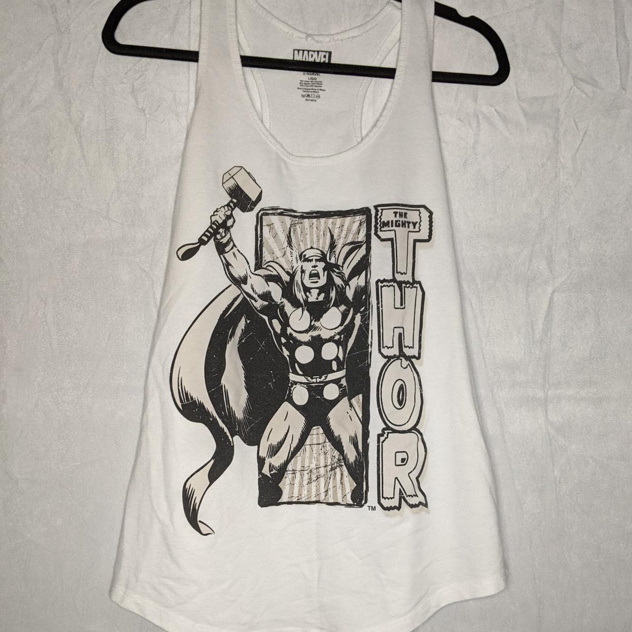 LARGE WHITE MARVEL THOR TANK TOP #LARGE #MARVEL... - Depop