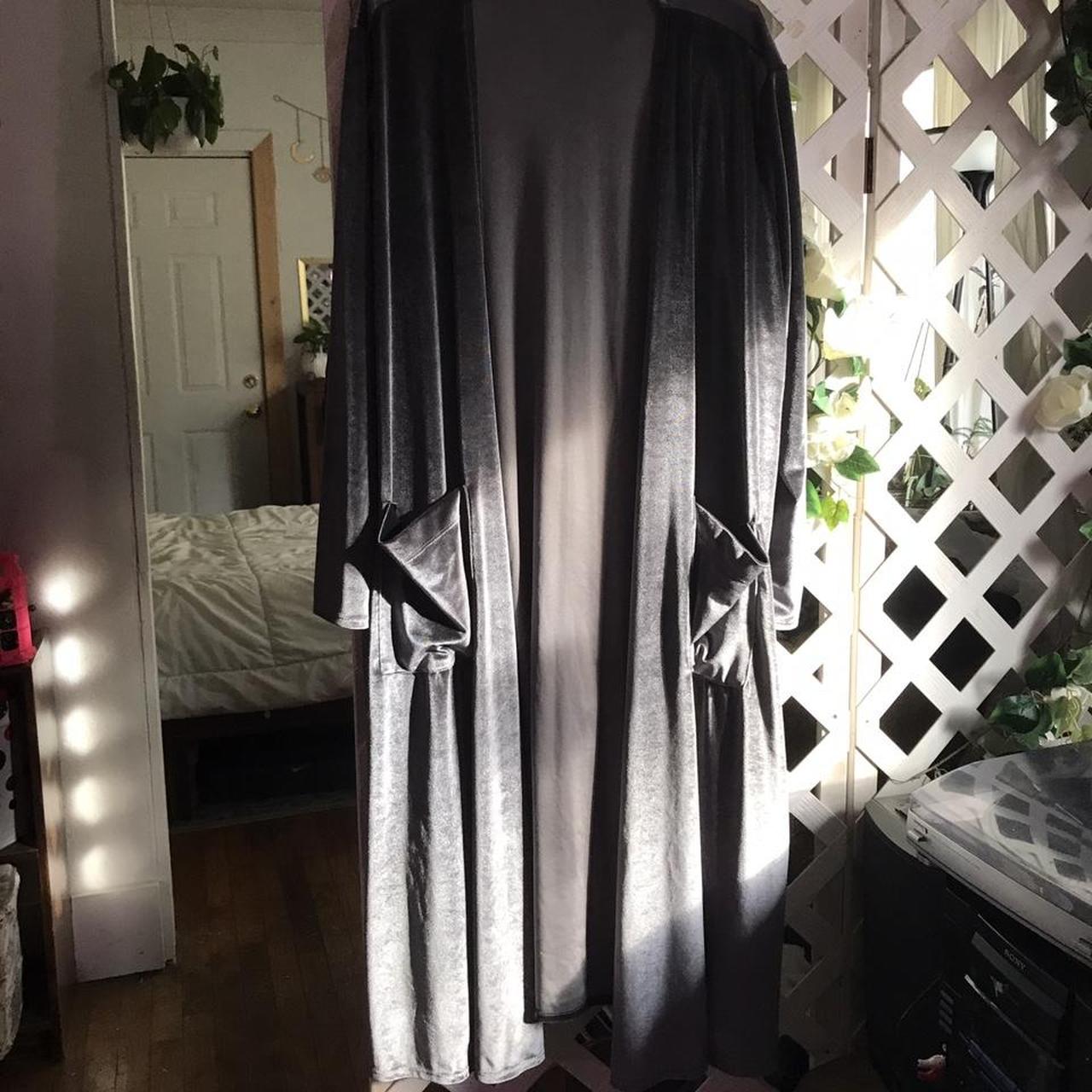 This is a maxi length velvet silver grey kimono... - Depop