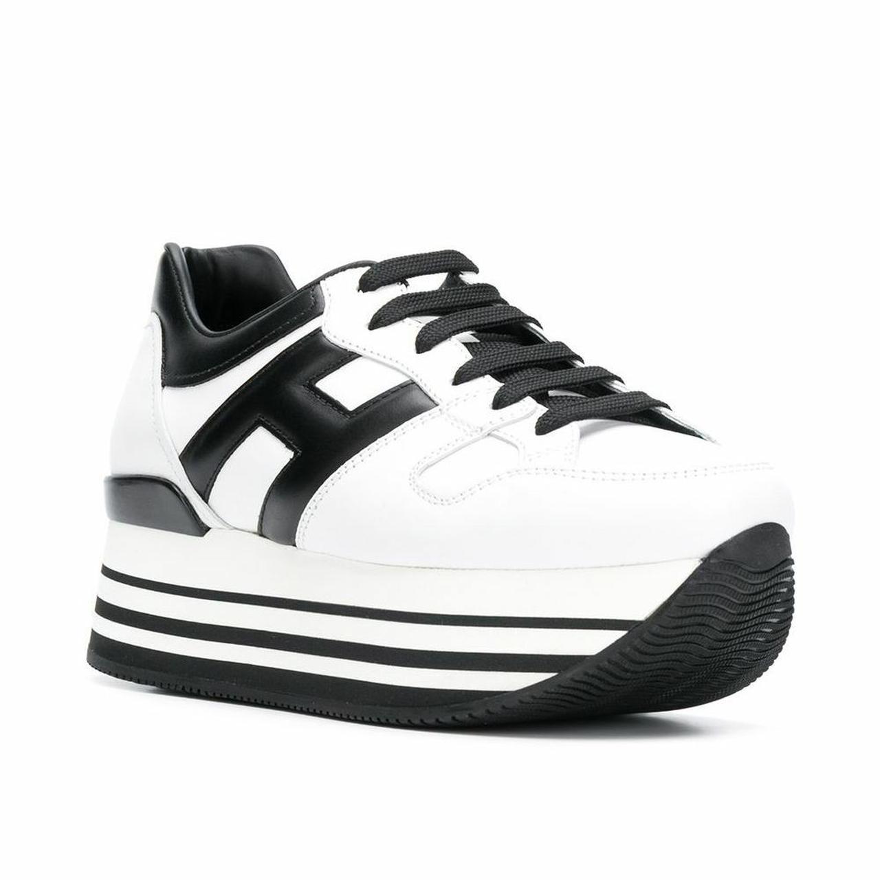 HOGAN MAXI H222 SNEAKER White and black Size 38 Good... - Depop