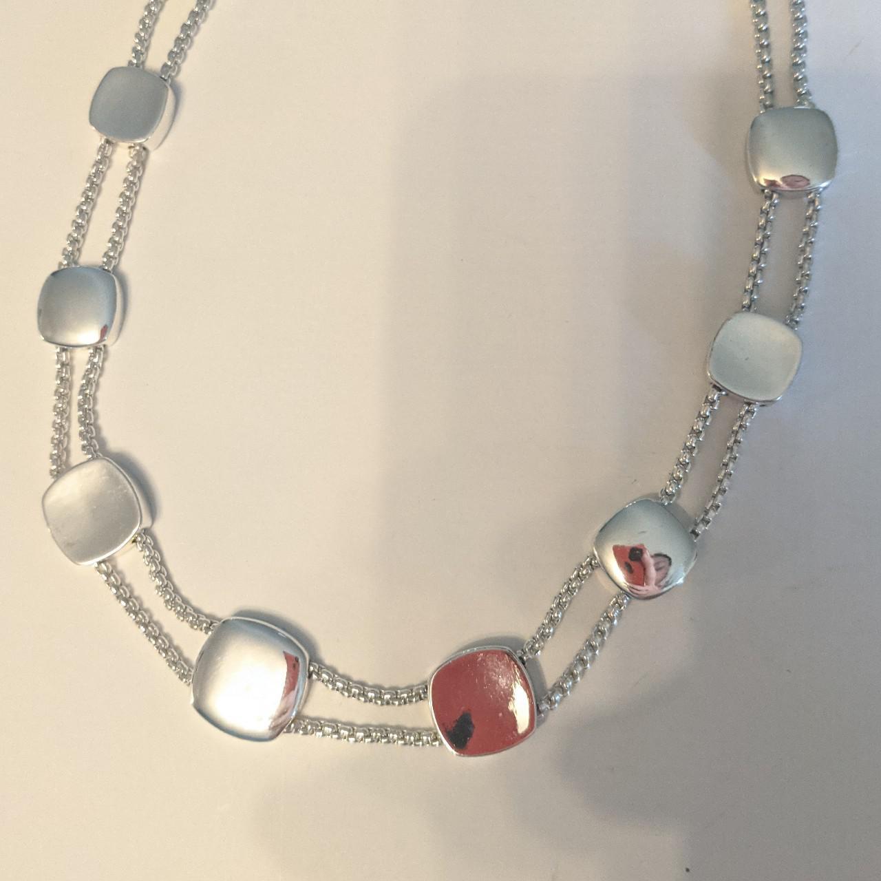 Double strand Y2K silver square necklace. Faux... - Depop